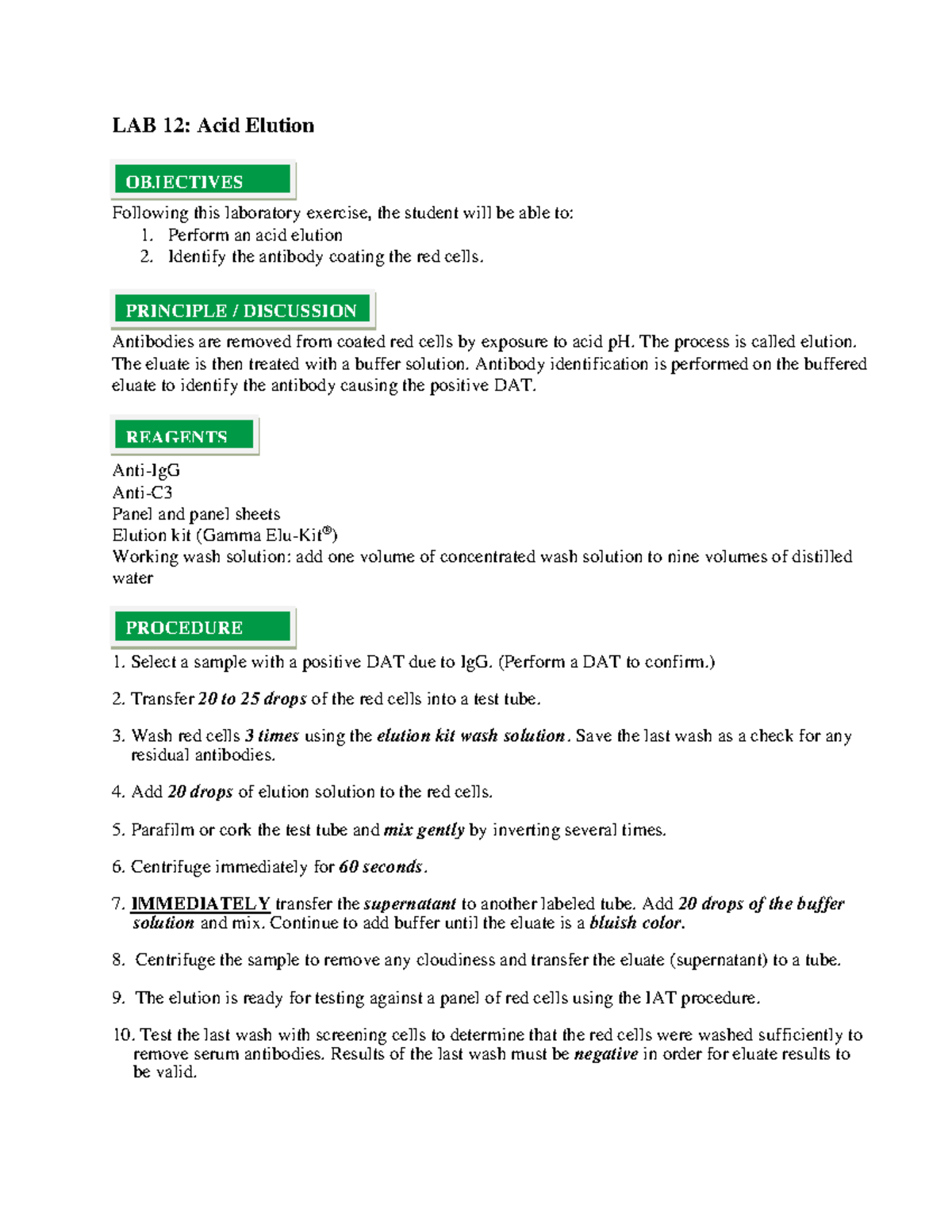 LAB 12-Acid Elution - LAB 12: Acid Elution Following this laboratory ...
