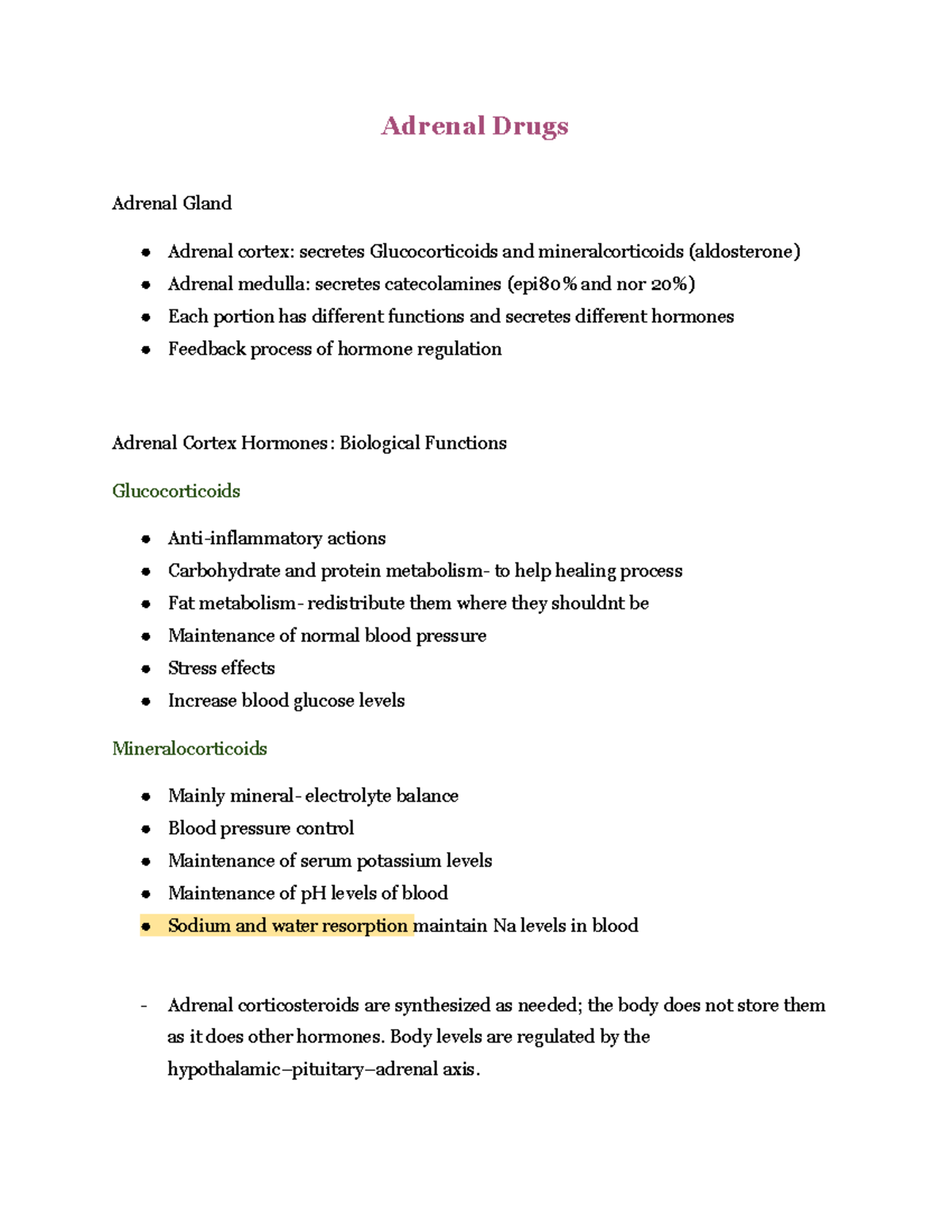 Adrenal Drugs - Adrenal Drugs Adrenal Gland Adrenal cortex: secretes ...