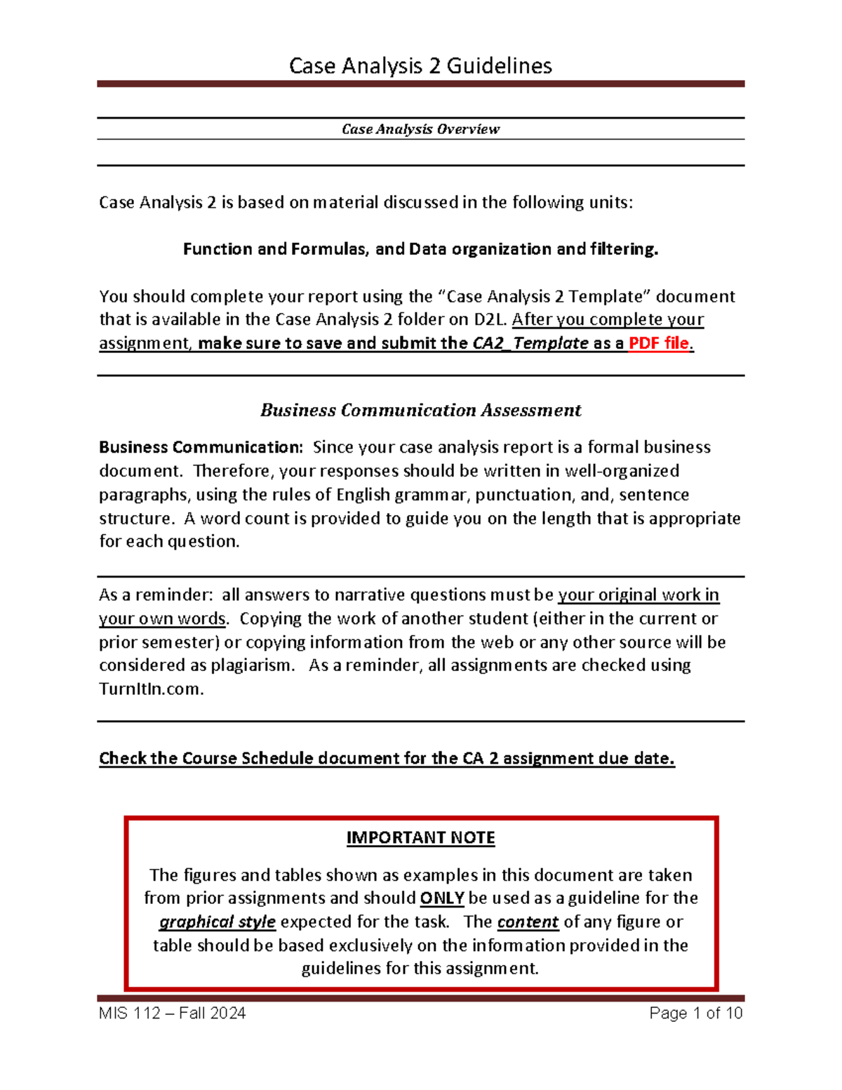 CA2 Guidelines - ####### Case Analysis Overview Case Analysis 2 is ...