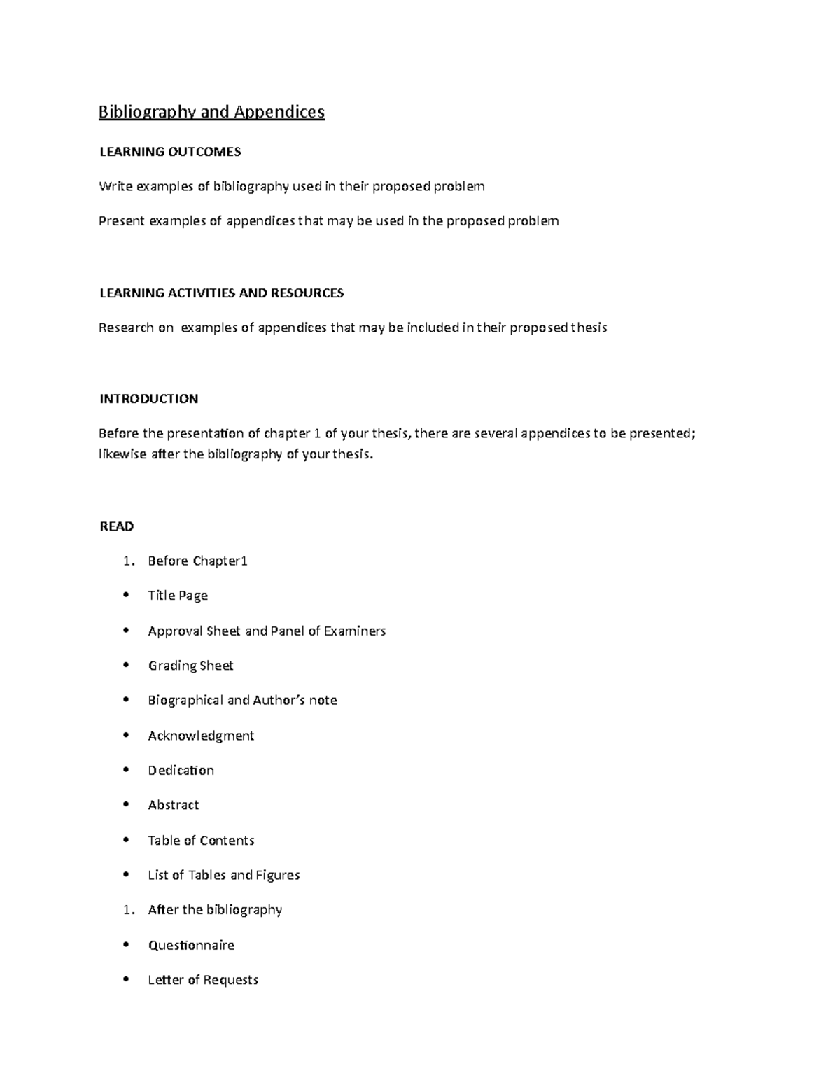 Bibliography and Appendices - Bibliography and Appendices LEARNING ...