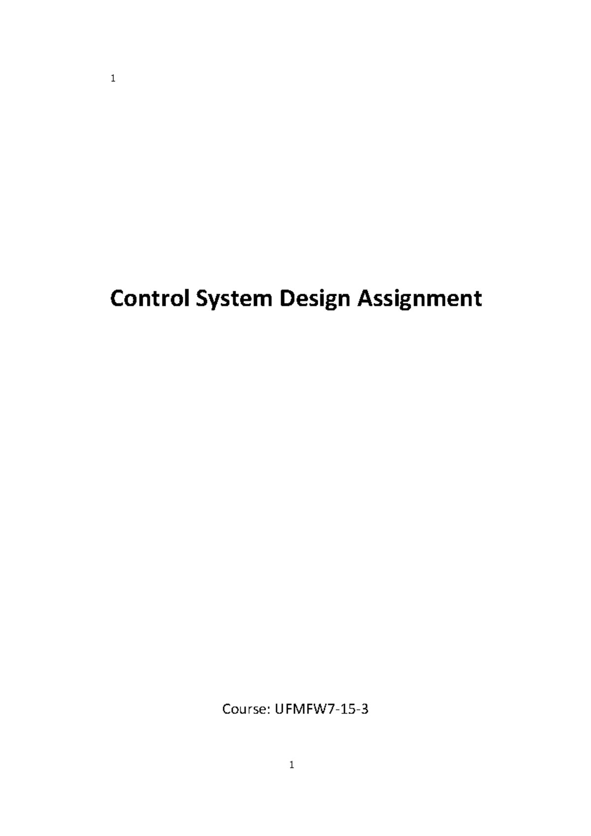 Controlsystemdesign Assignment - 1 Control System Design Assignment ...