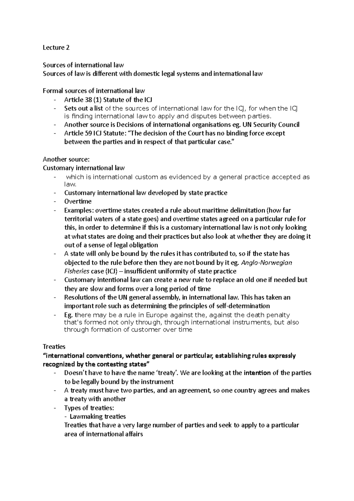 Lecture 2 - sources - Lecture 2 Sources of international law Sources of ...