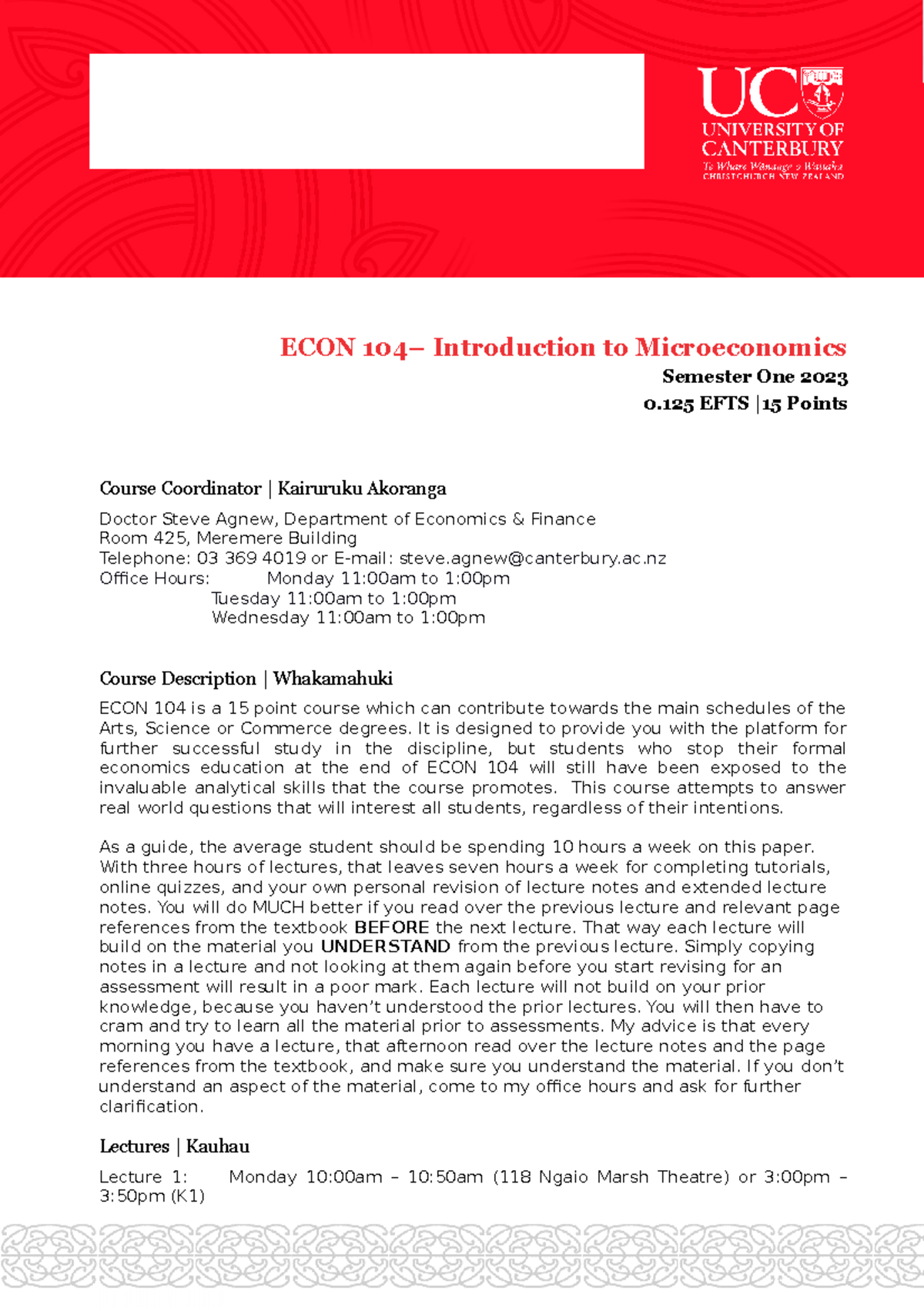 Course Outline 2023 - ECON 104– Introduction to Microeconomics Semester ...