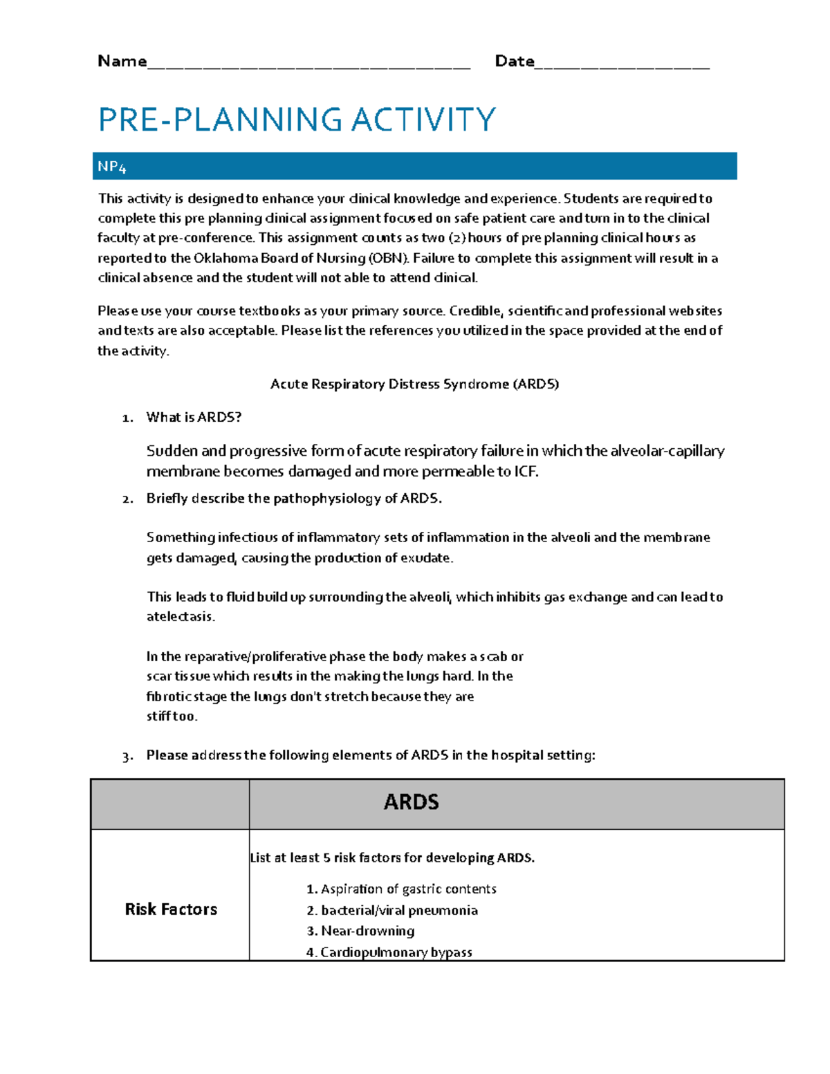 #4 Pre Plan NP4 ARDS 2 - Pre plan before each clinical - Name