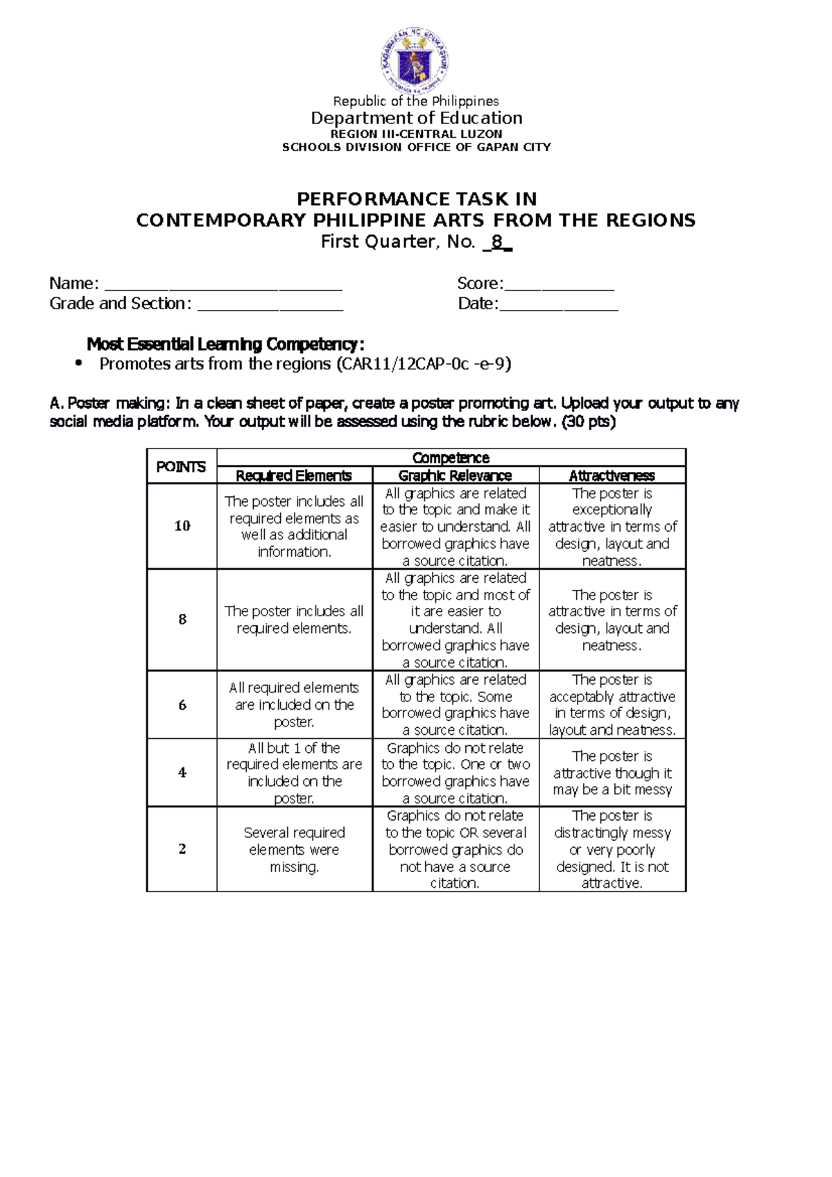 CPAR Sample Performance TO Upload - Republic of the Philippines ...