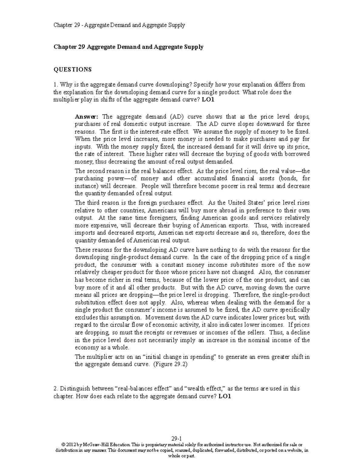 Chap029 rev - Solution - Chapter 29 Aggregate Demand and Aggregate ...