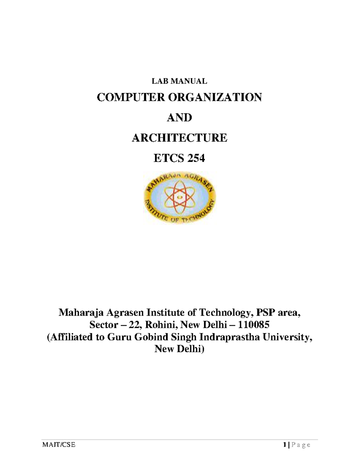COA - Yes - Coaching Psychology Manual - LAB MANUAL COMPUTER ORGANIZATION AND ARCHITECTURE ETCS ...