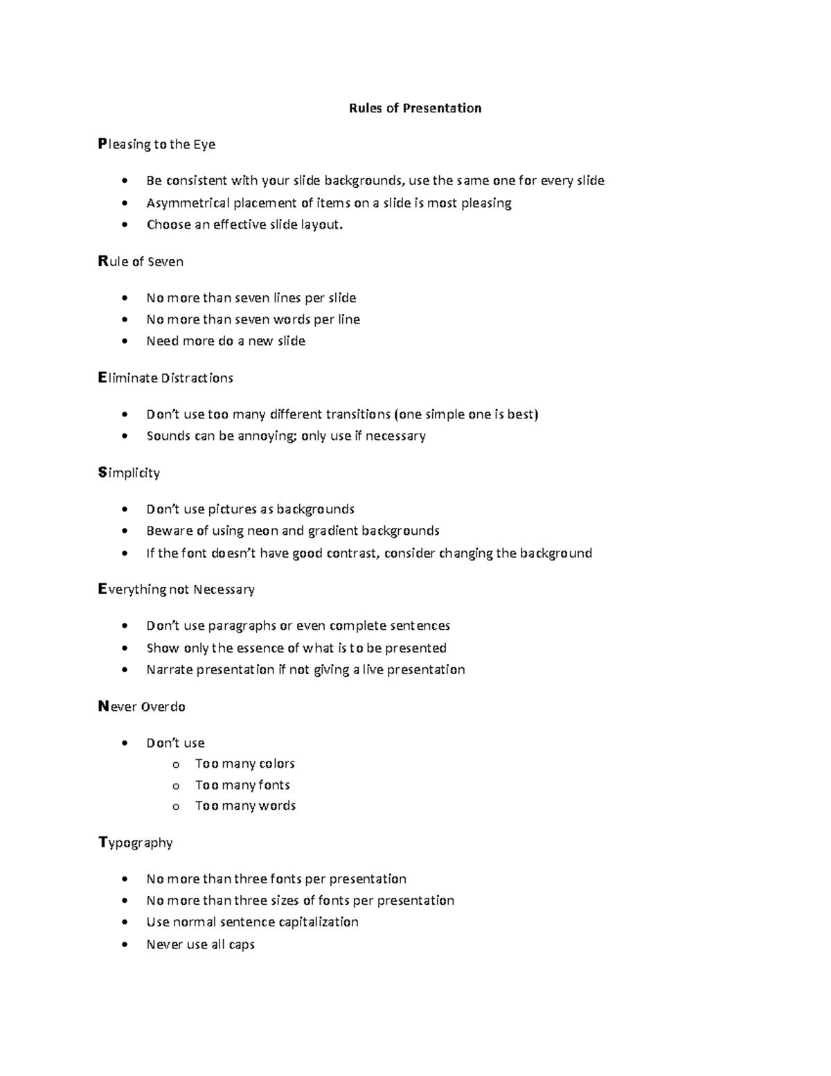 Rulesof Presenation - helps with the final - Rules of Presentation ...