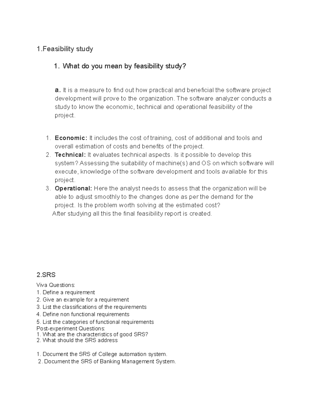 Software Engineering Viva question - 1 study 1. What do you mean by ...