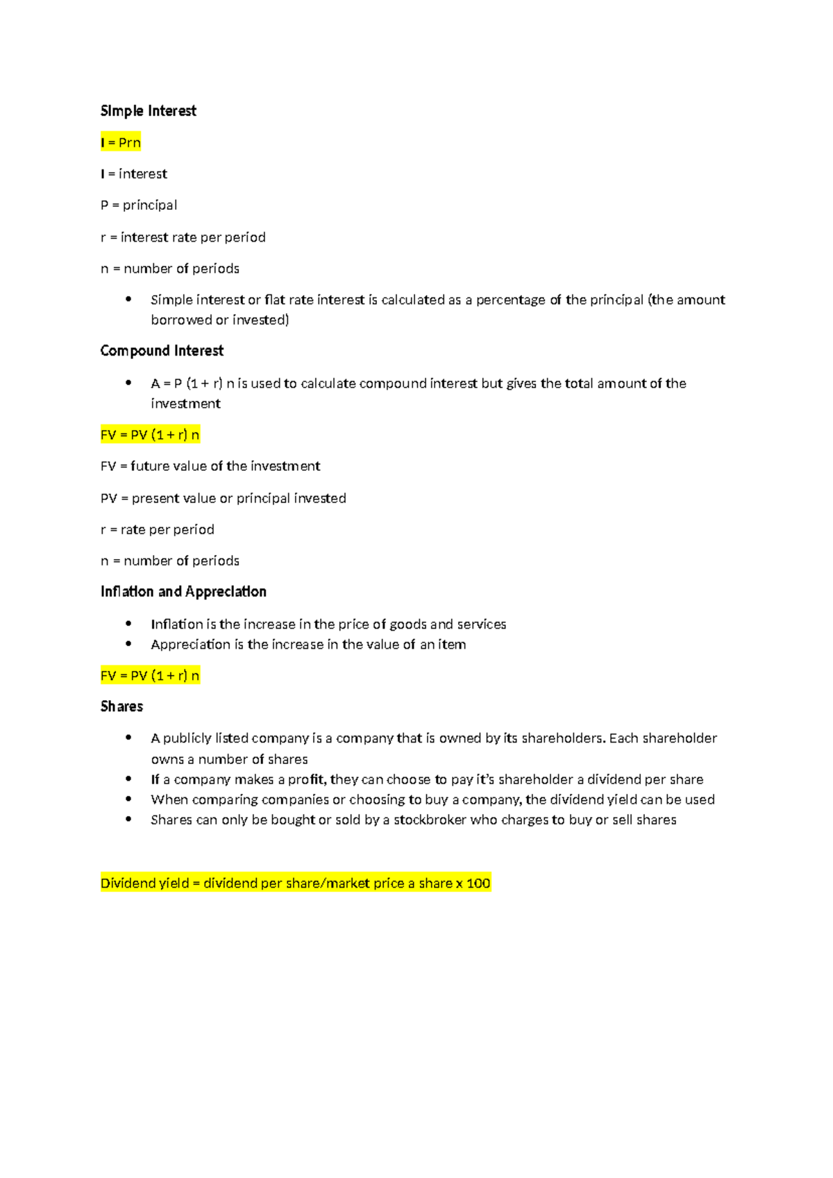 Summary Notes - A starter guide to your formula sheet with basic ...