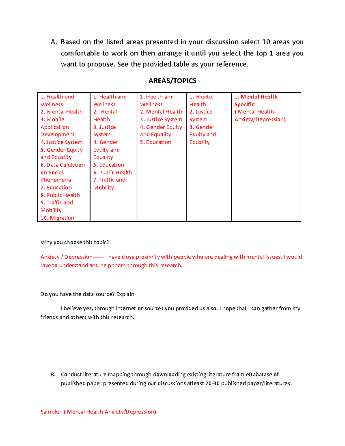 Activity-1-Topic-Generation - A. Based on the listed areas presented in ...