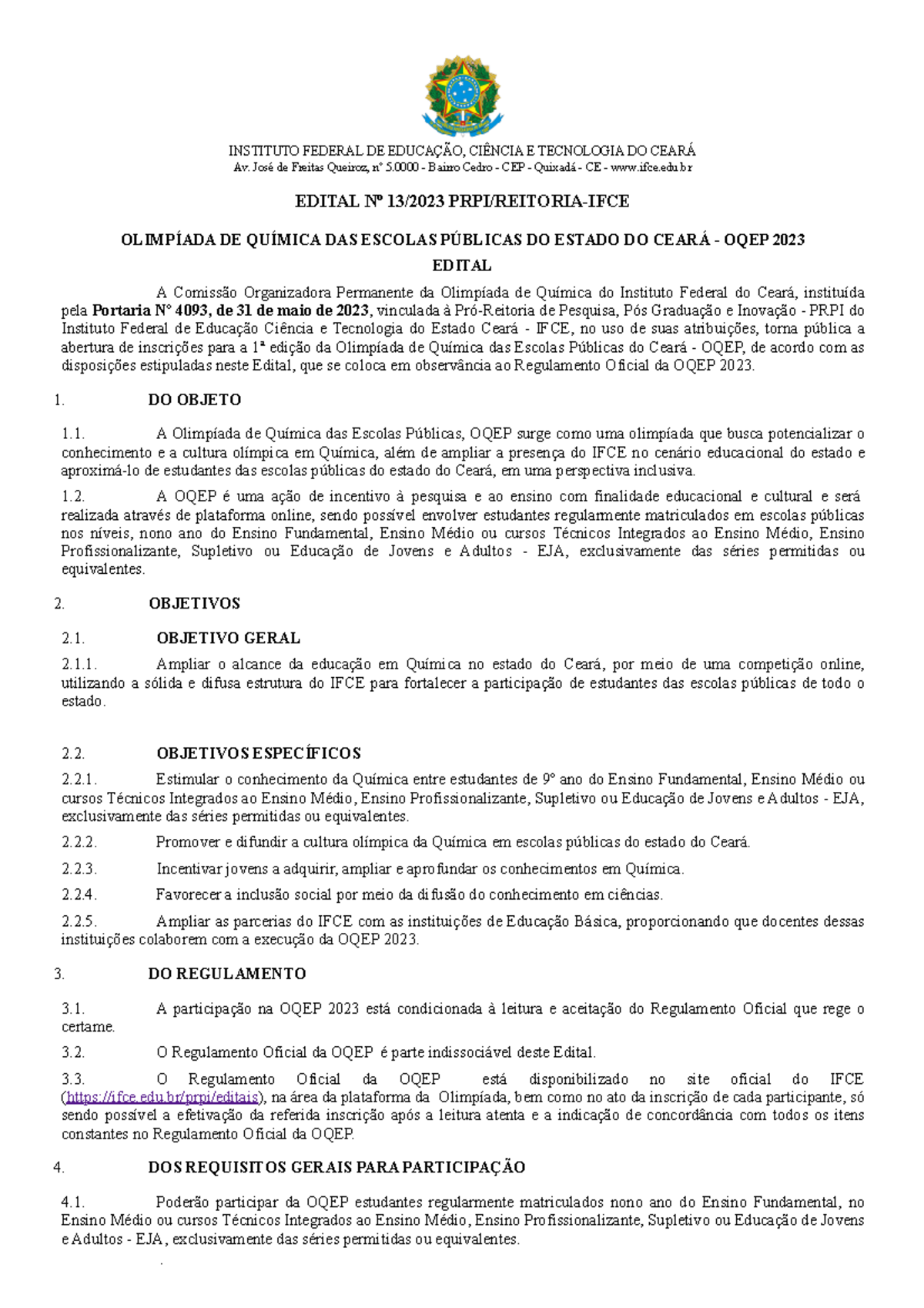 Edital OQEP 2023 - INSTITUTO FEDERAL DE EDUCAÇÃO, CIÊNCIA E TECNOLOGIA ...