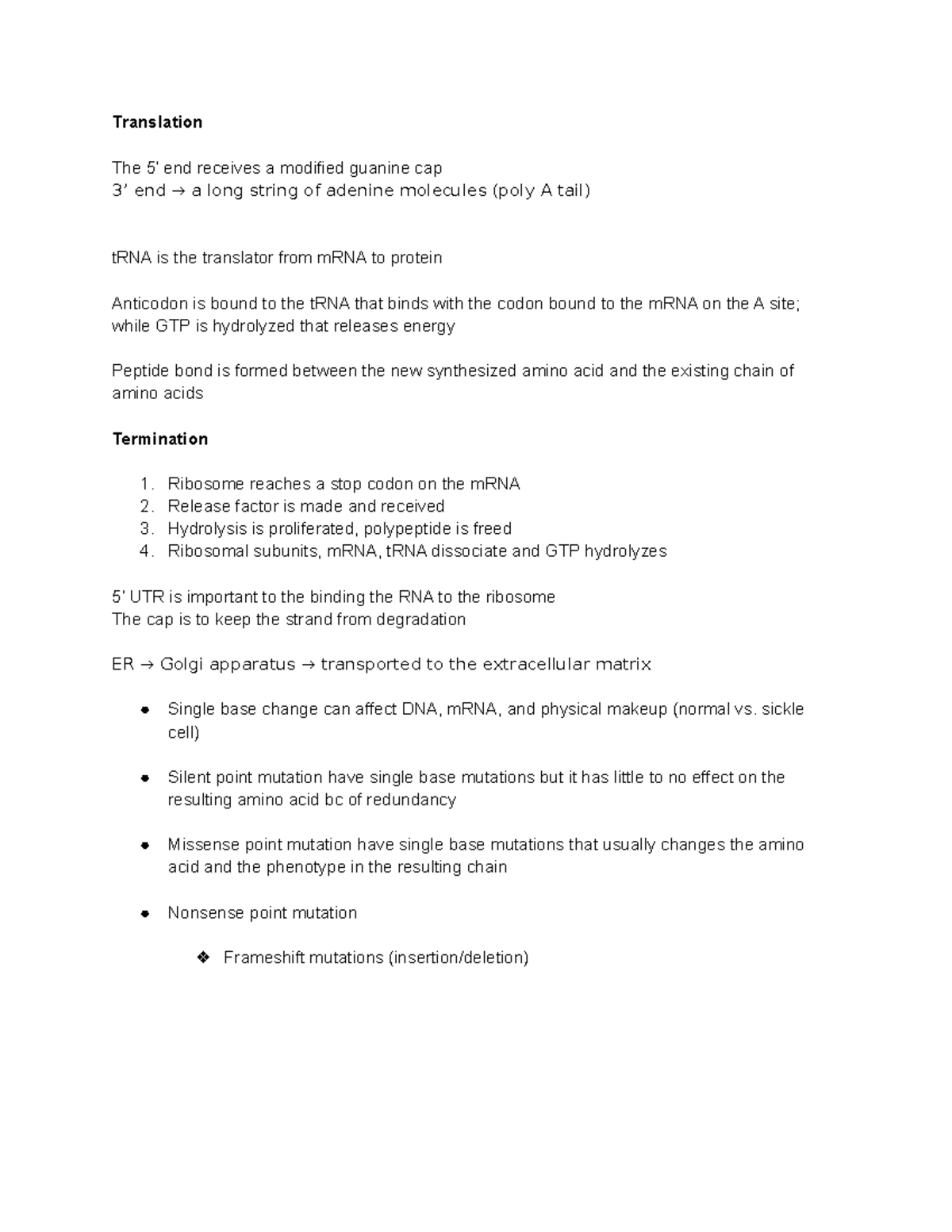 Bio 93 11 1 - Lecture notes on Trio lecture - Translation The 5’ end ...