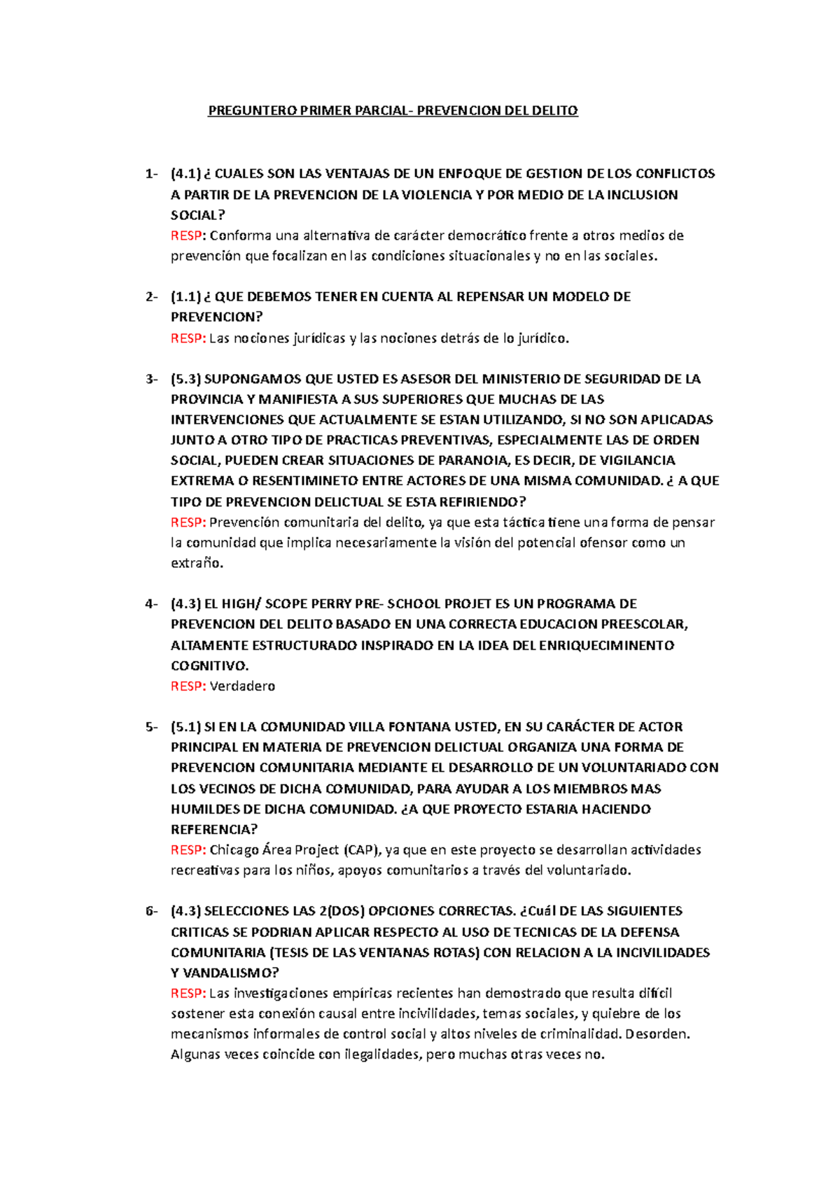 Preguntero primer parcial prevencion del delito - PREGUNTERO PRIMER PARCIAL- PREVENCION DEL ...
