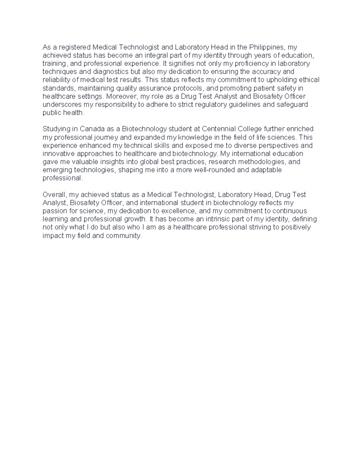 As a registered Medical Technologist and Laboratory Head in the ...
