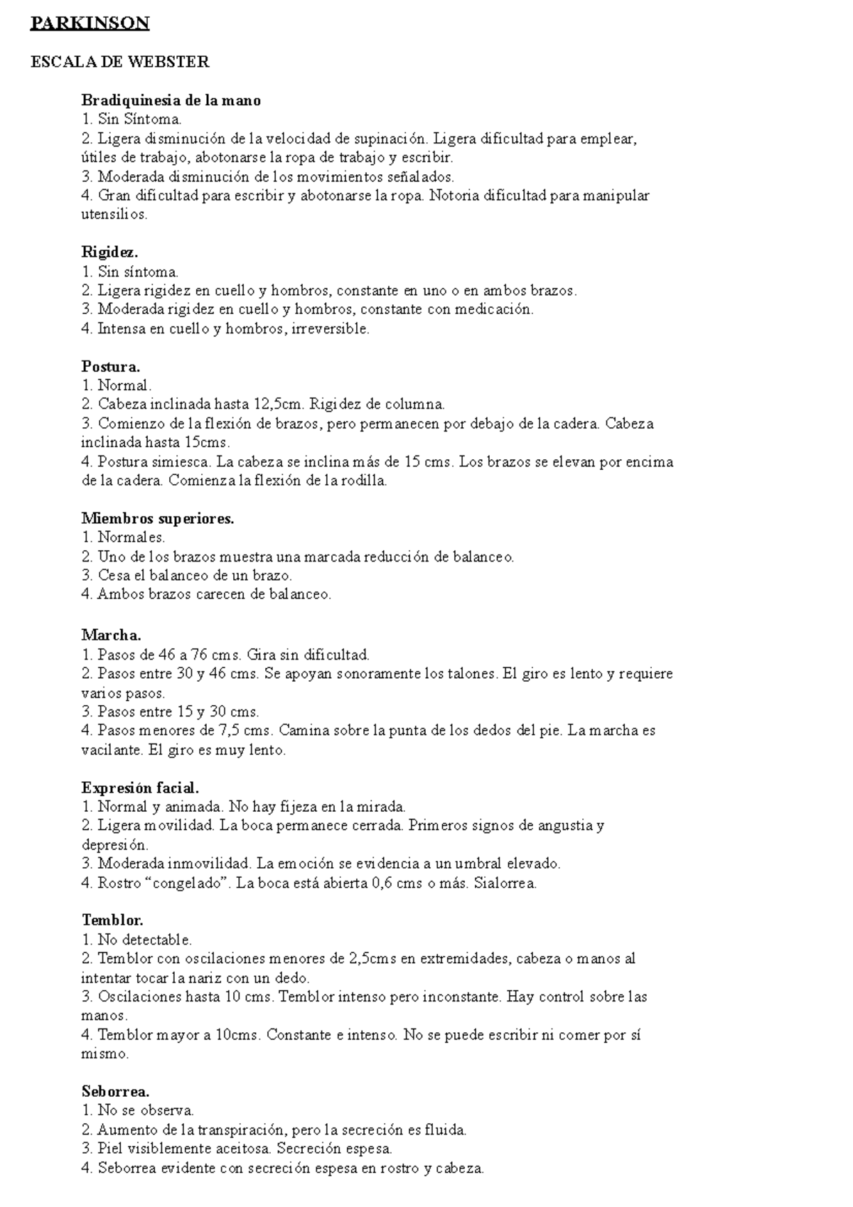 Escala Webster PER Parkinson - PARKINSON ESCALA DE WEBSTER ...