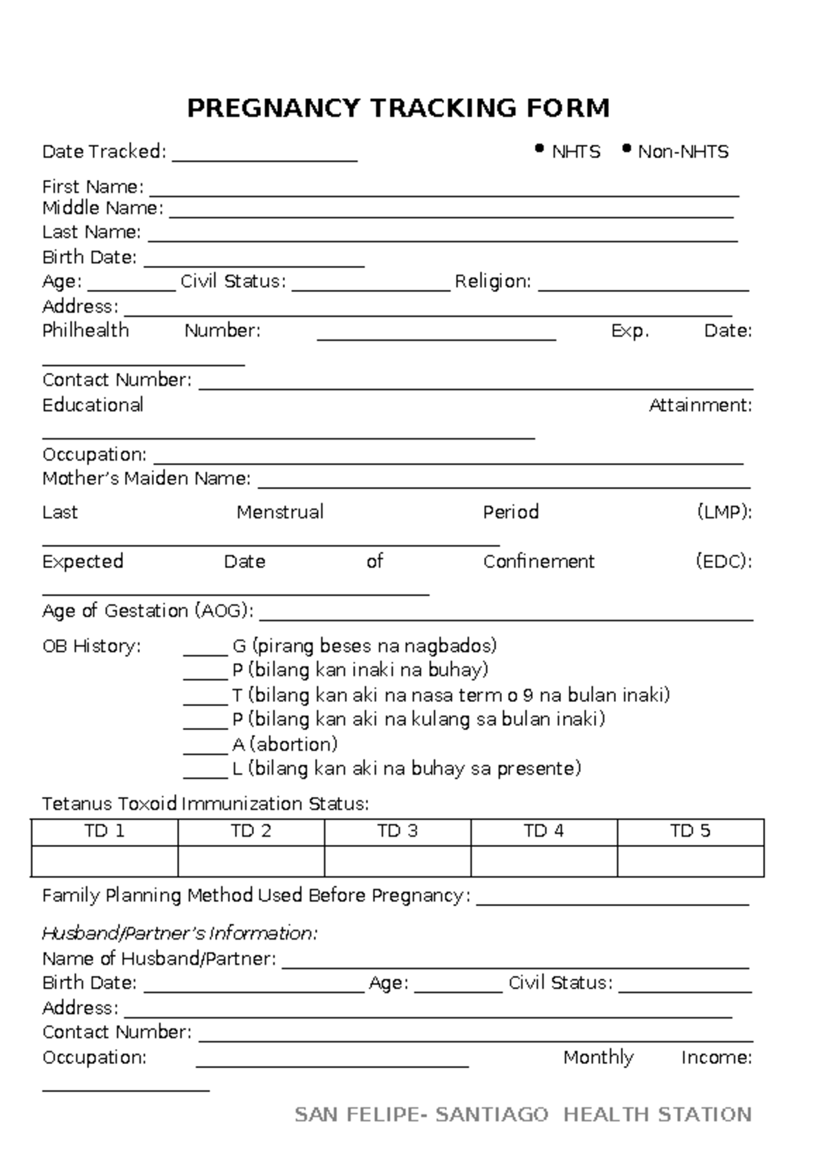 Pregnancy Tracking FORM - A4 - PREGNANCY TRACKING FORM Date Tracked