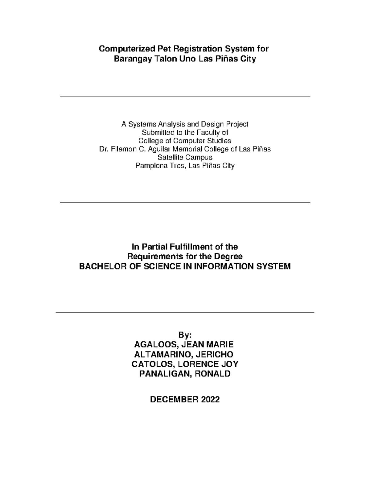 Computerized Pet Registration System - Filemon C. Aguilar Memorial ...