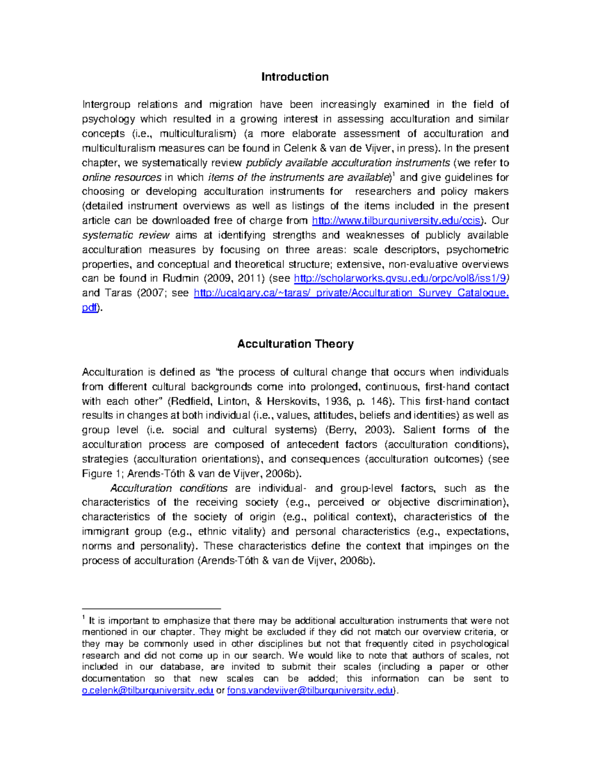 Assessment of Acculturation - Introduction Intergroup relations and migration have been ...