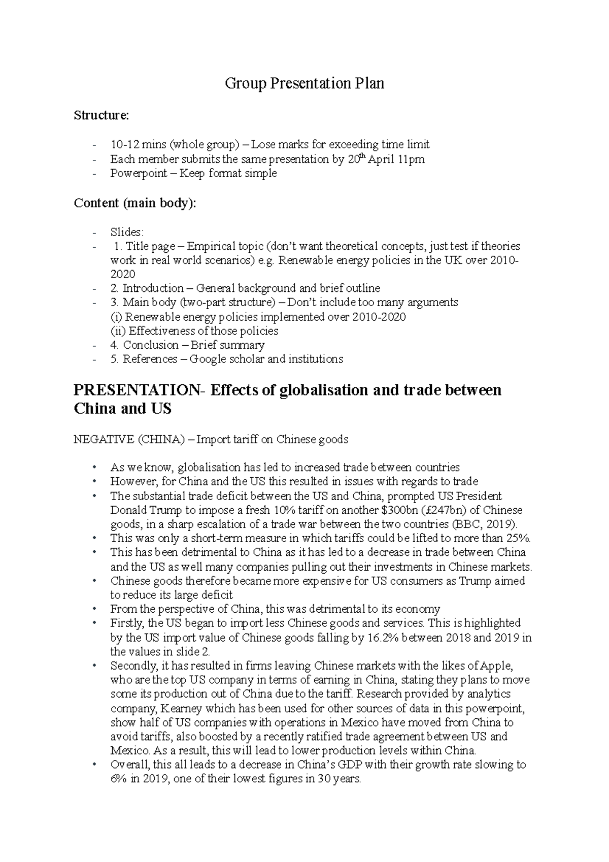 Group Presentation Plan - Group Presentation Plan Structure: 10-12 mins ...