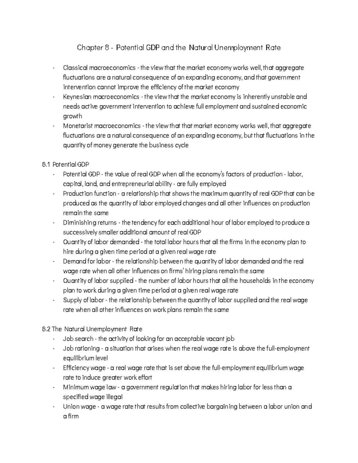 Chapter 8 - Potential GDP and the Natural Unemployment Rate - Studocu