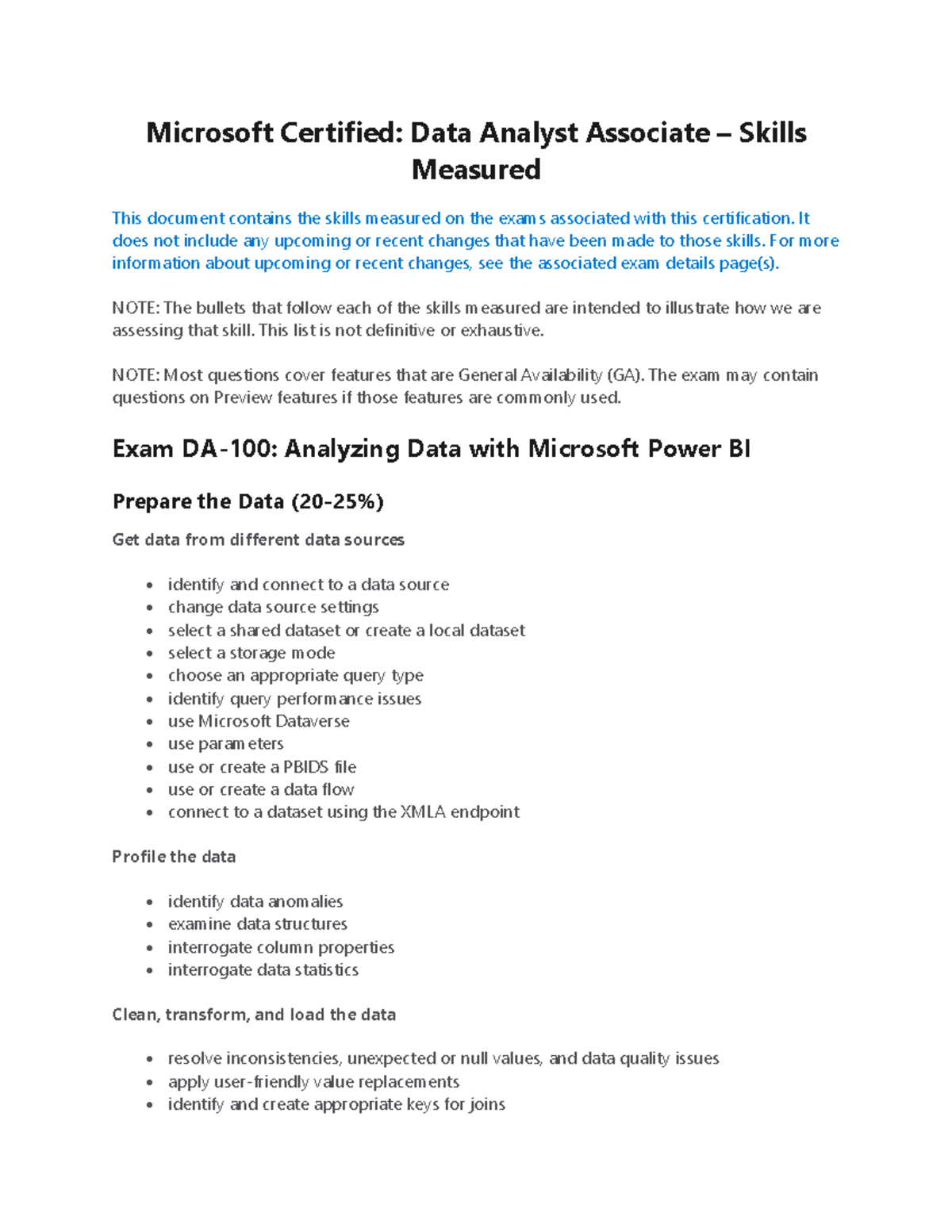 Microsoft certified data analyst associate skills measured - Microsoft ...