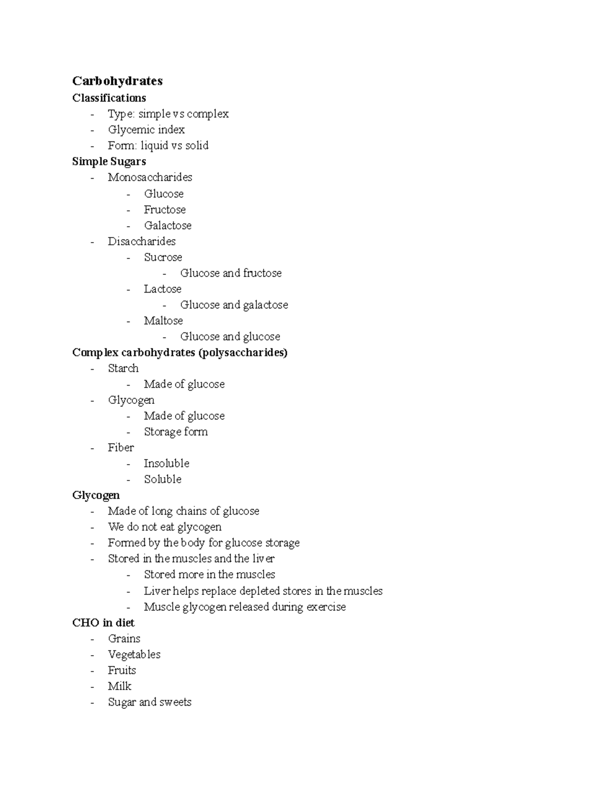 Nutrition Carbohydrates Notes - Carbohydrates Classifications - Type ...