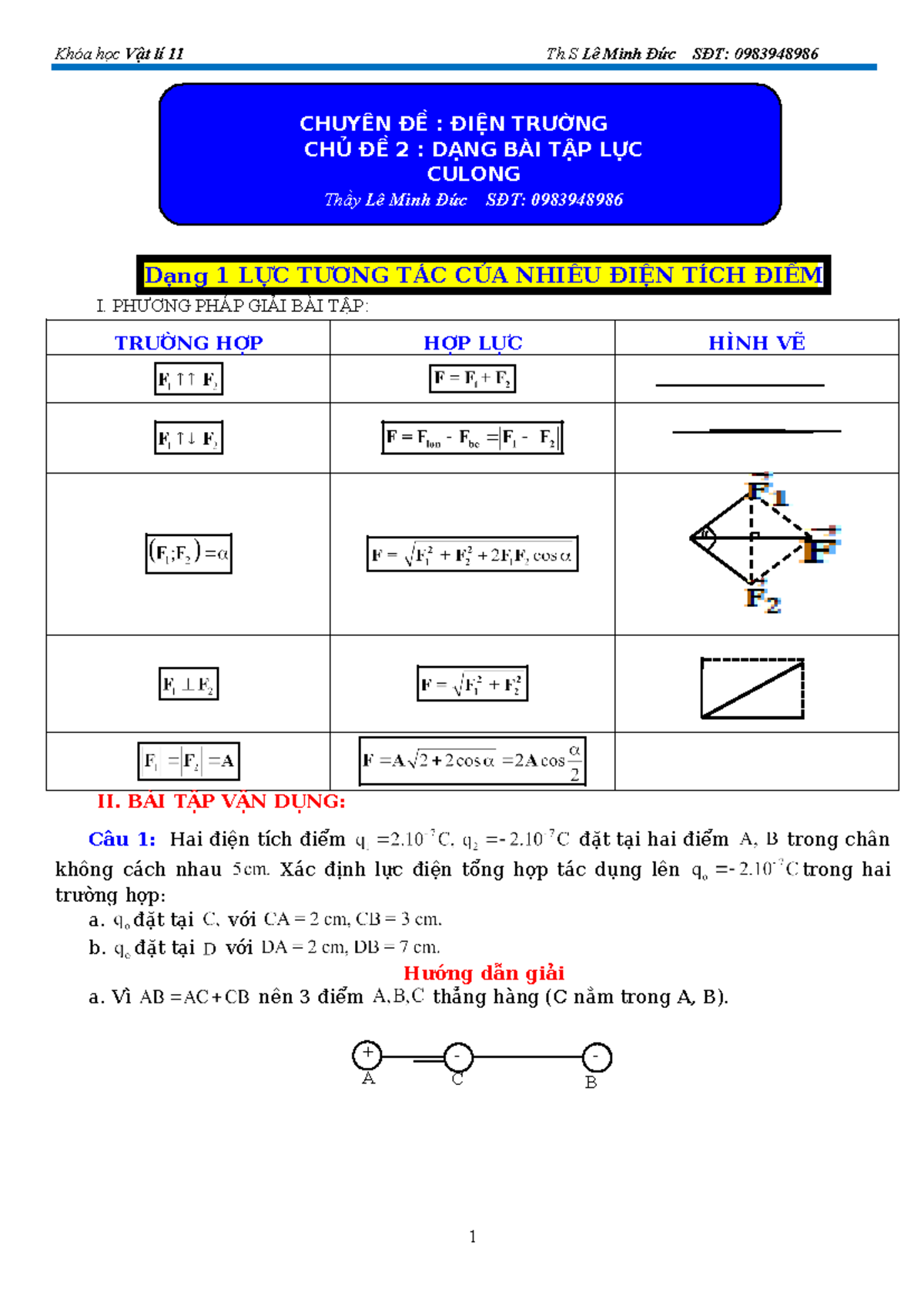 GV t2 Lực cu lông opp Copy - Khóa học Vật lí 11 Th Lê Minh Đức SĐT ...