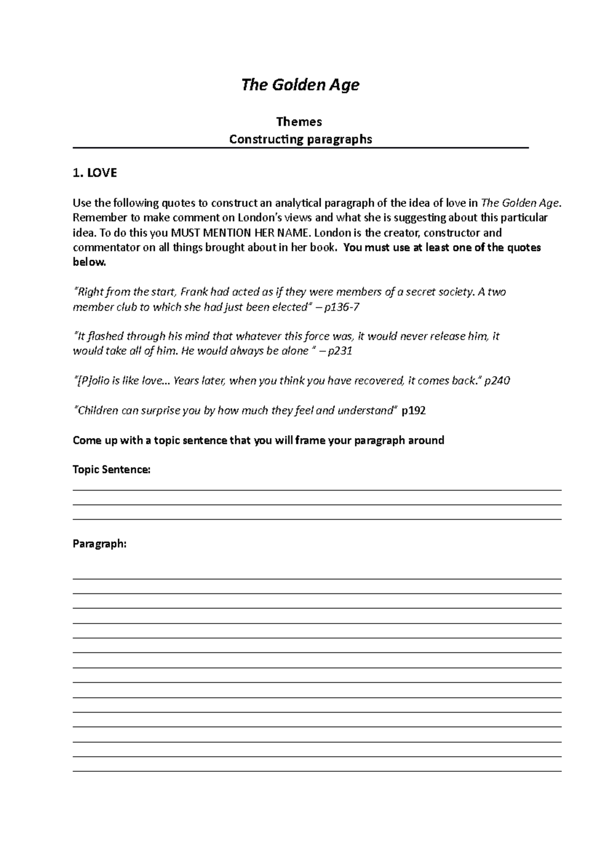 Writing Analytical paragraphs The Golden Age - The Golden Age Themes ...