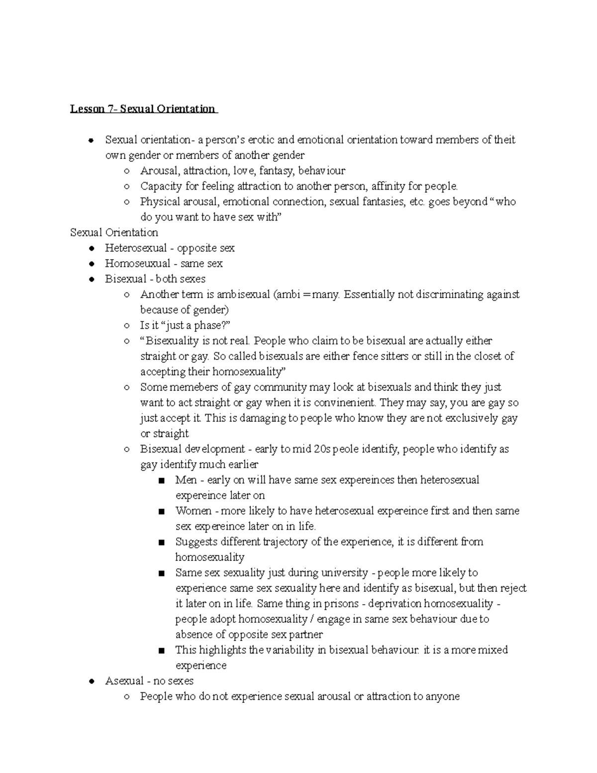 psych 2076 week 7 - Lesson 7- Sexual Orientation Sexual orientation- a ...