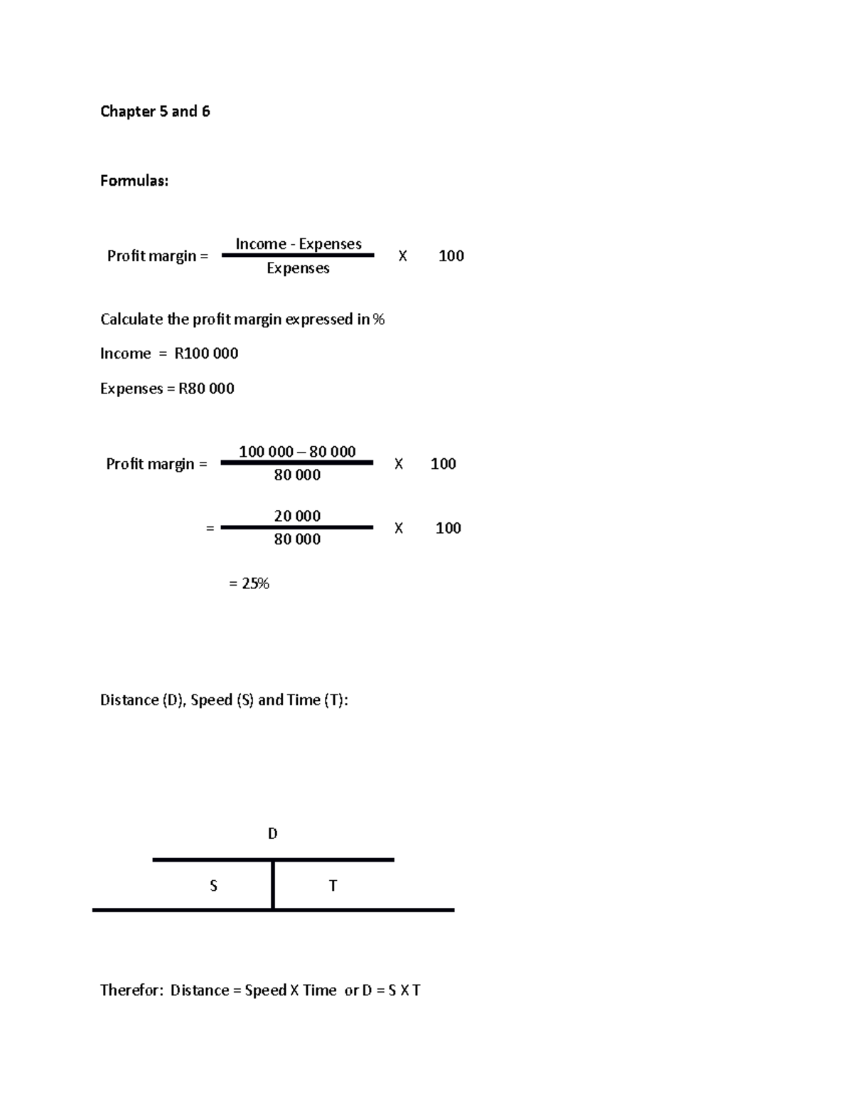 Chapter 5 and 6 formulas and speed - CFNA001 - UL - Studocu