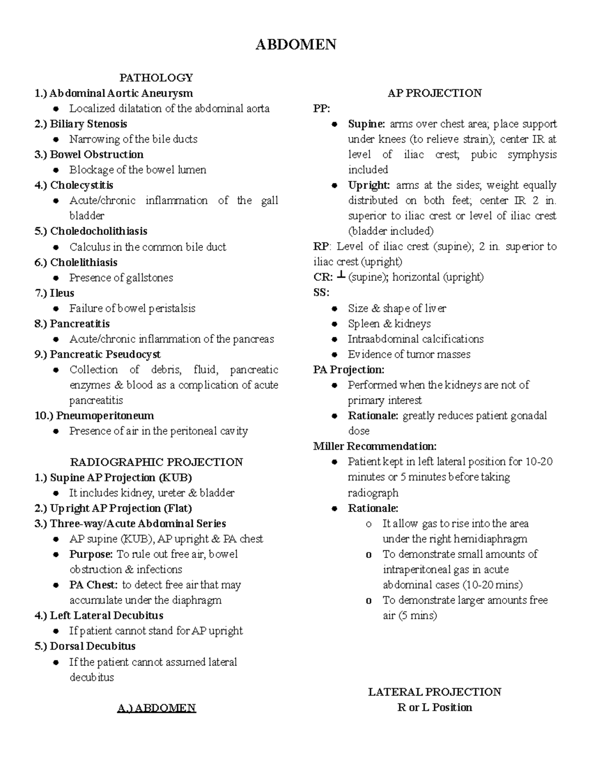 Positioning and others - ABDOMEN PATHOLOGY 1.) Abdominal Aortic ...