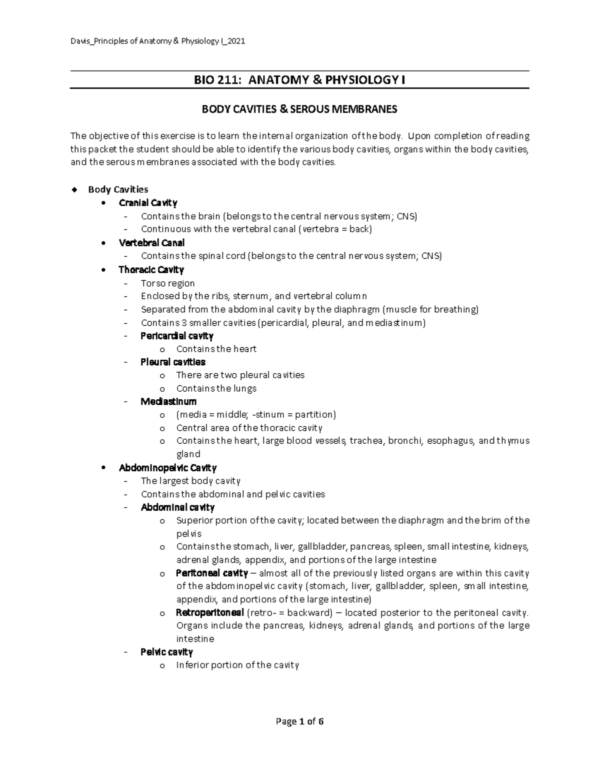 Body Cavities and Serous Membranes - BIO 211: ANATOMY & PHYSIOLOGY I ...