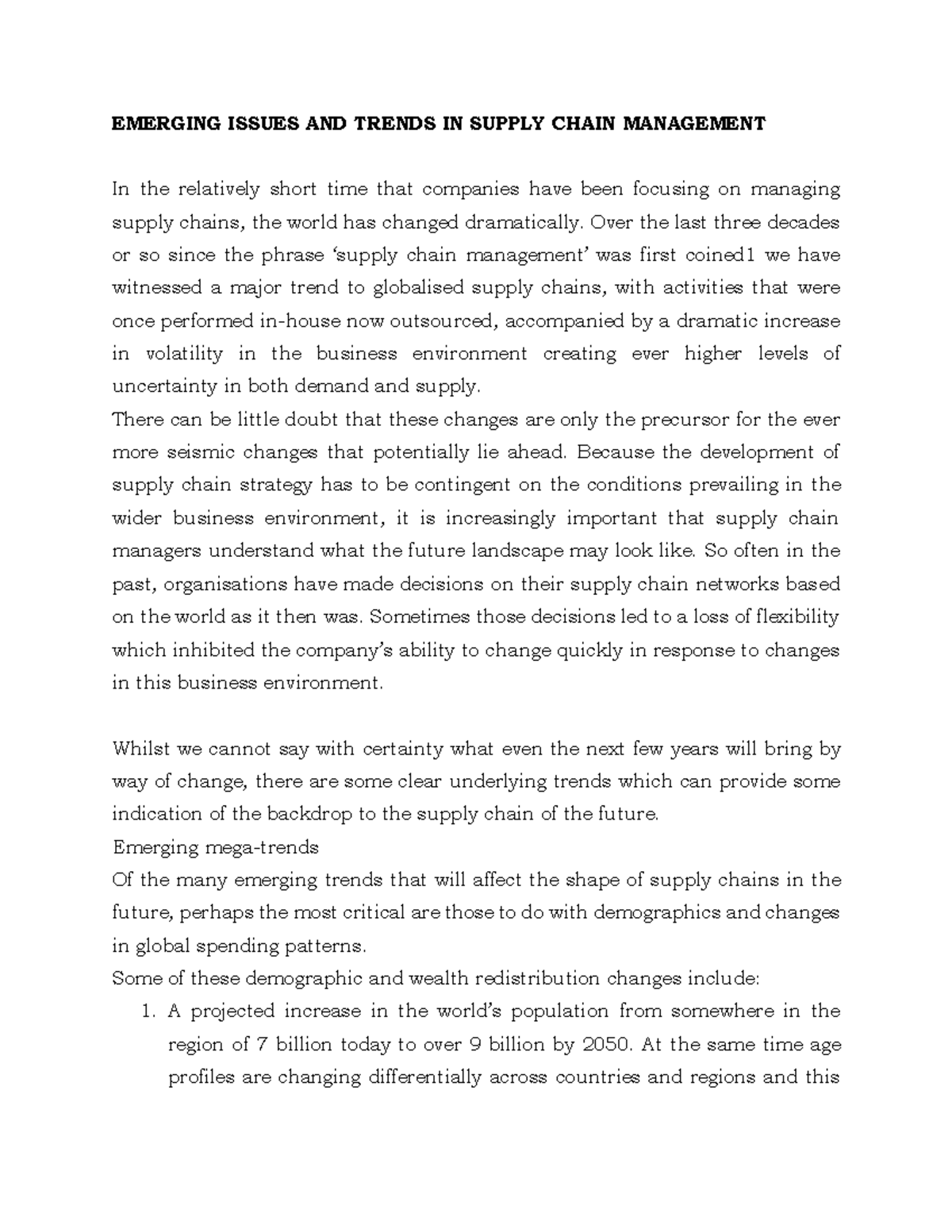 Emerging Issues AND Trends IN Supply Chain Management - EMERGING ISSUES ...