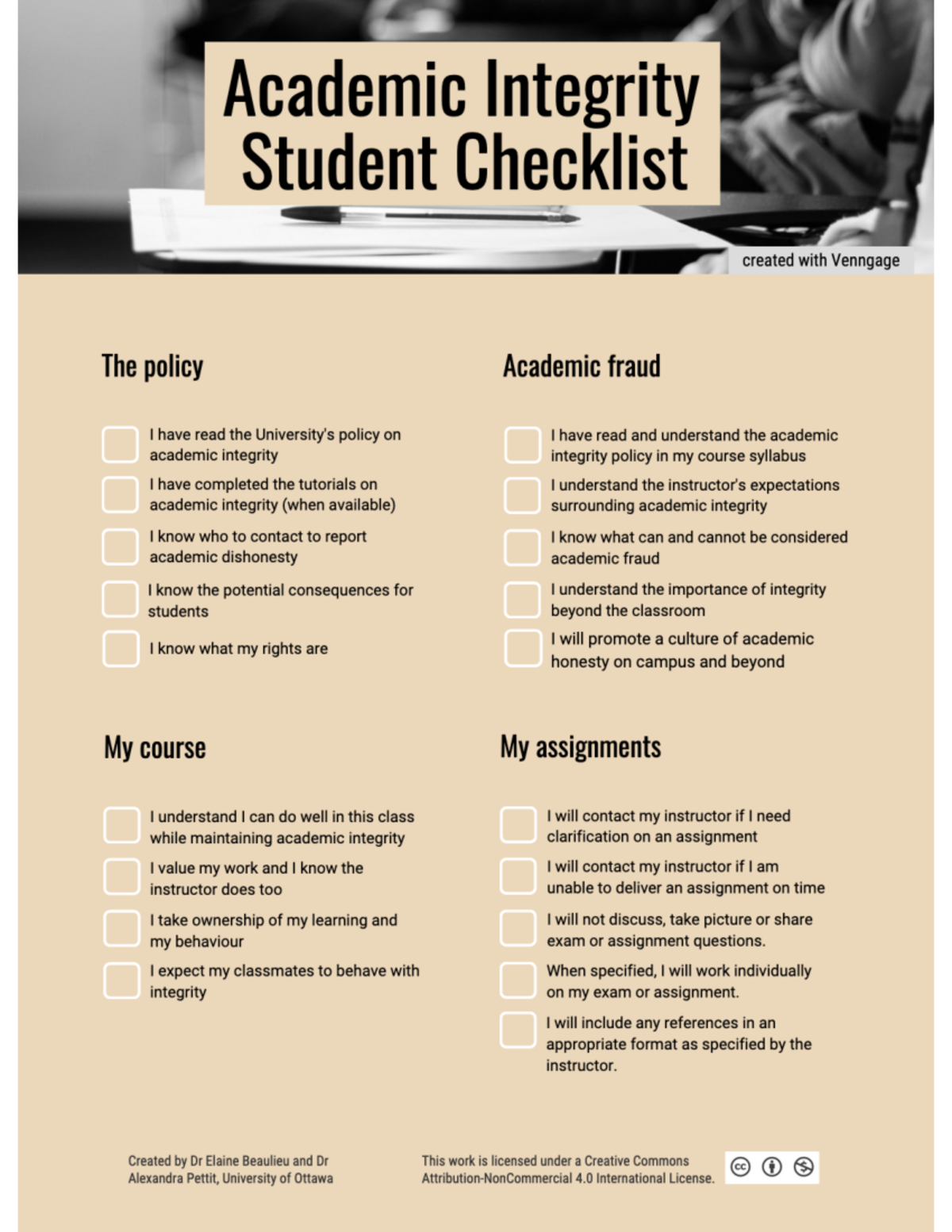 Academic Integrity Student Checklist - Bioc 2200 - Studocu