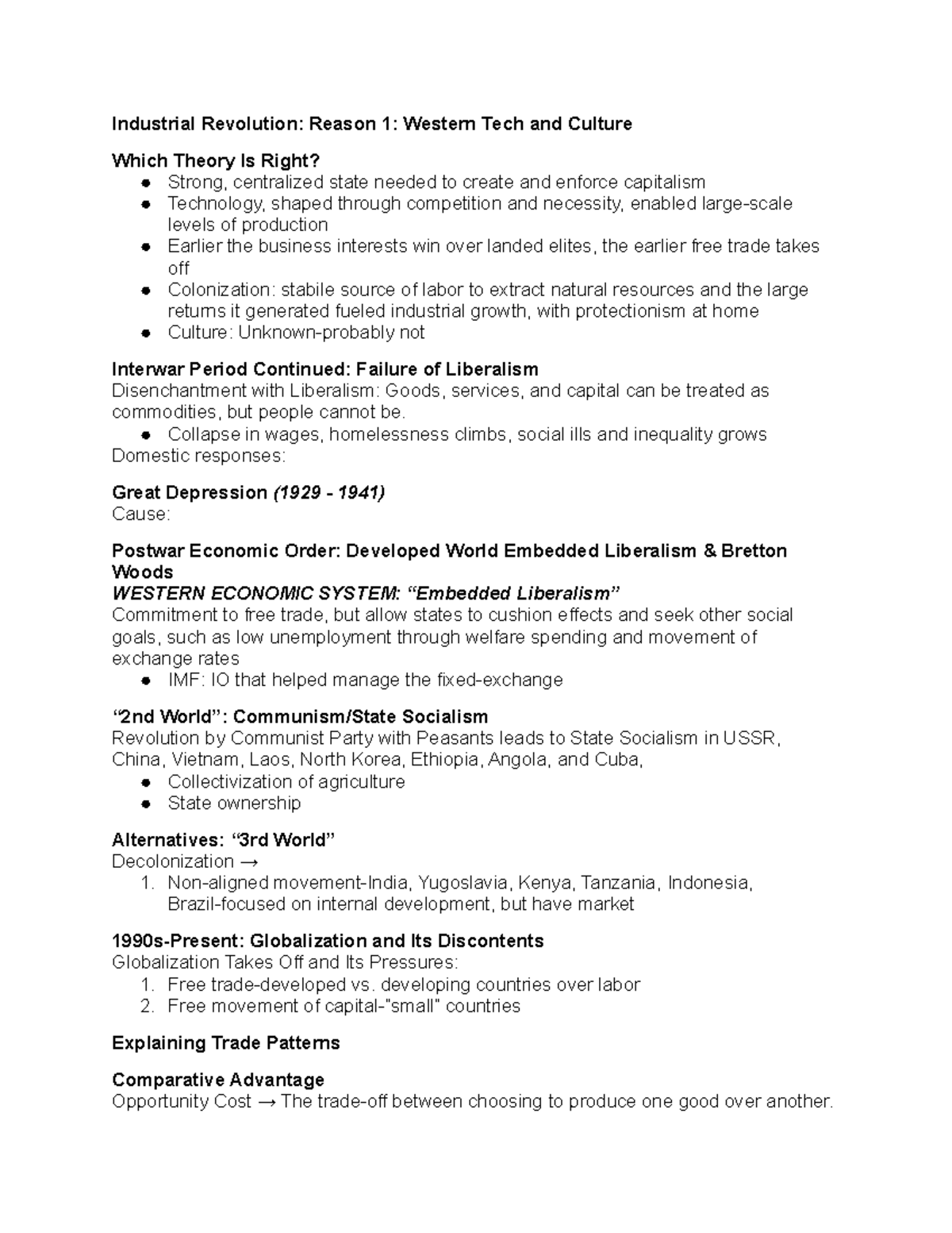 Class Notes #15 10-20-20 - Industrial Revolution: Reason 1: Western ...