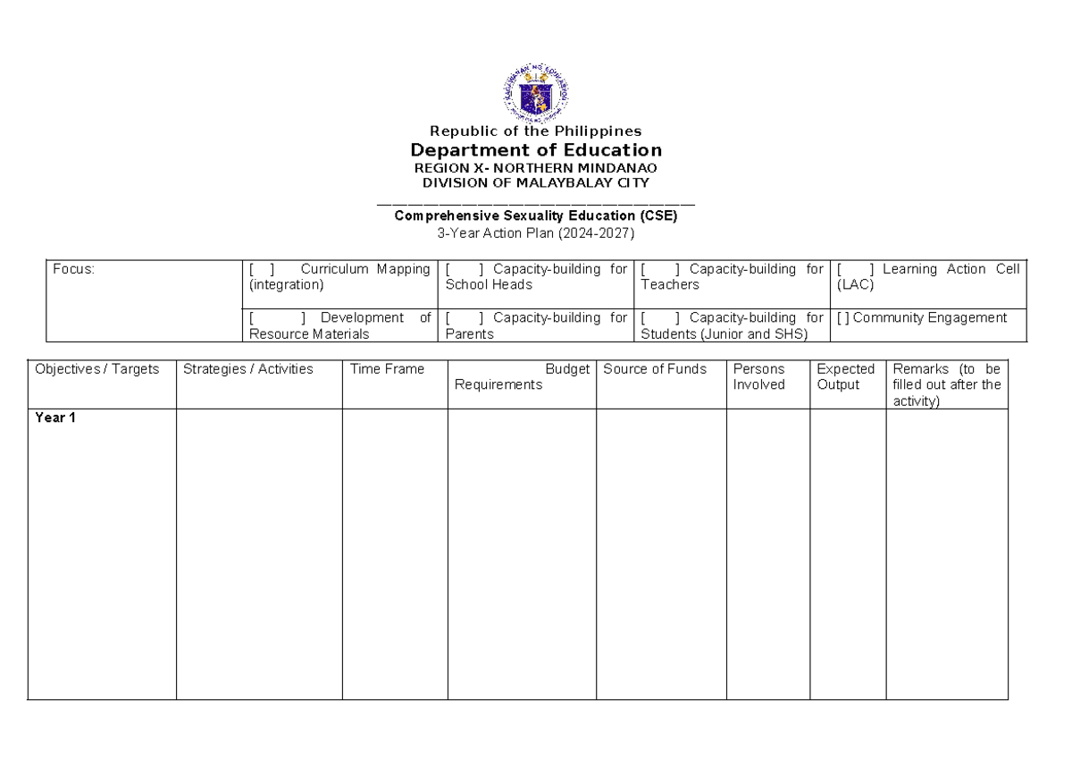 CSE Action PLAN WORD - for reference - Republic of the Philippines ...