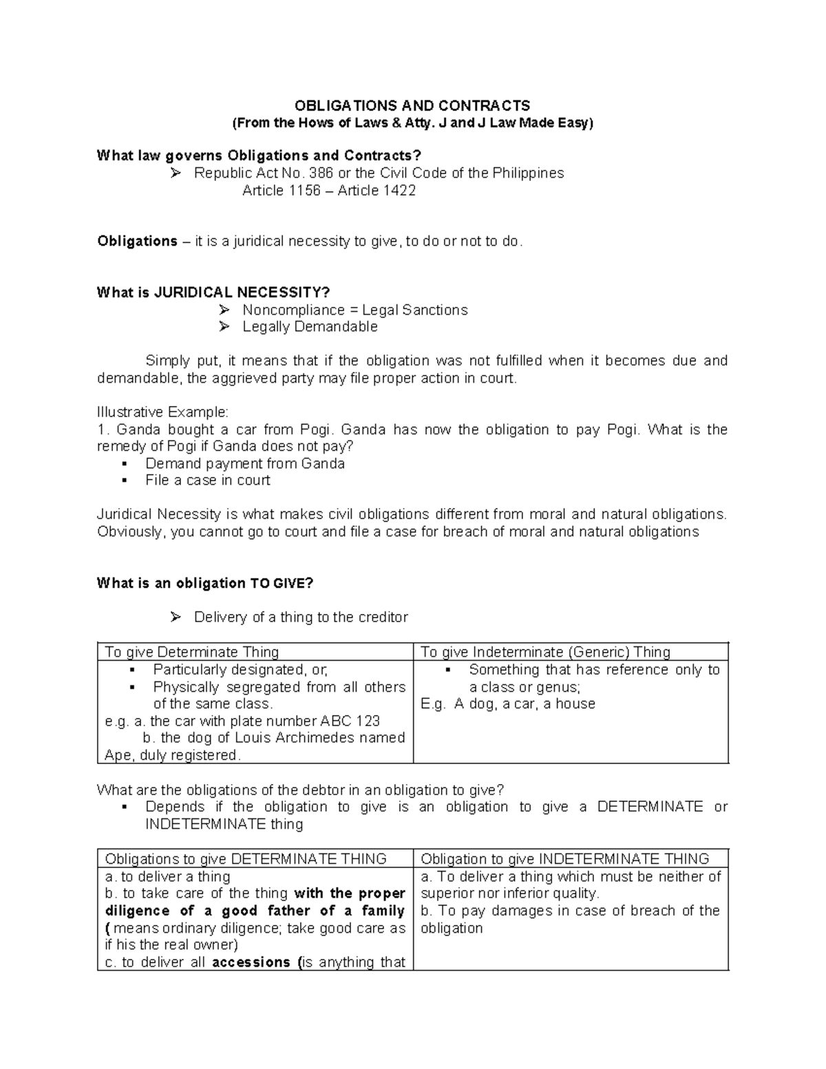 Obligations AND Contracts PART 1 - OBLIGATIONS AND CONTRACTS (From the Hows of Laws & Atty. J ...
