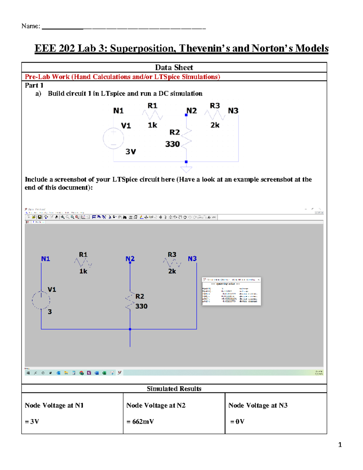 EEE 202 Lab 3 Superposition Thevenin and Norton DATA Sheet Online ...