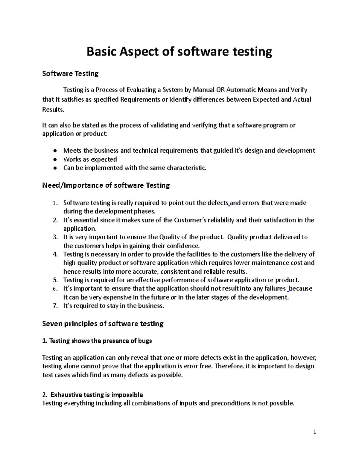 Basic Aspect Of Software Testing Basic Aspect Of Software Testing Software Testing