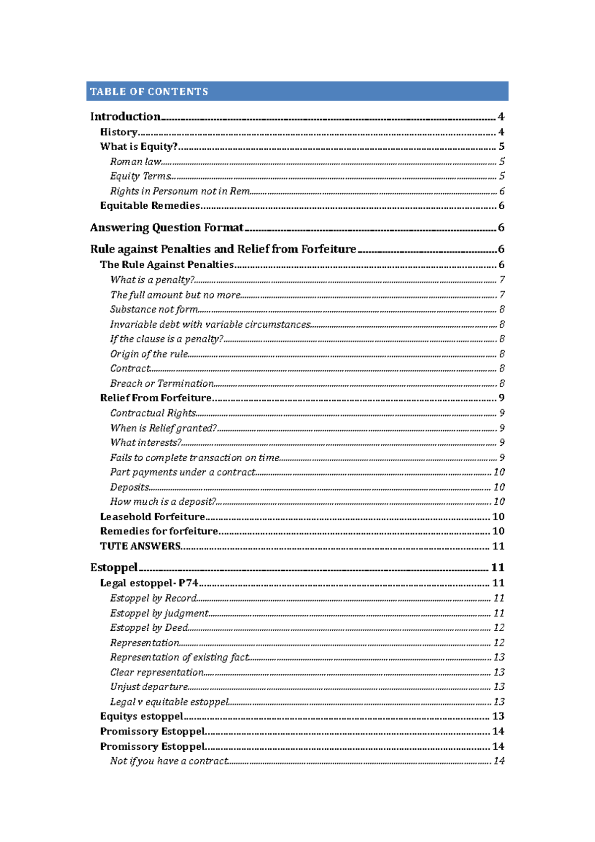 Notes - TABLE OF CONTENTS - Studocu