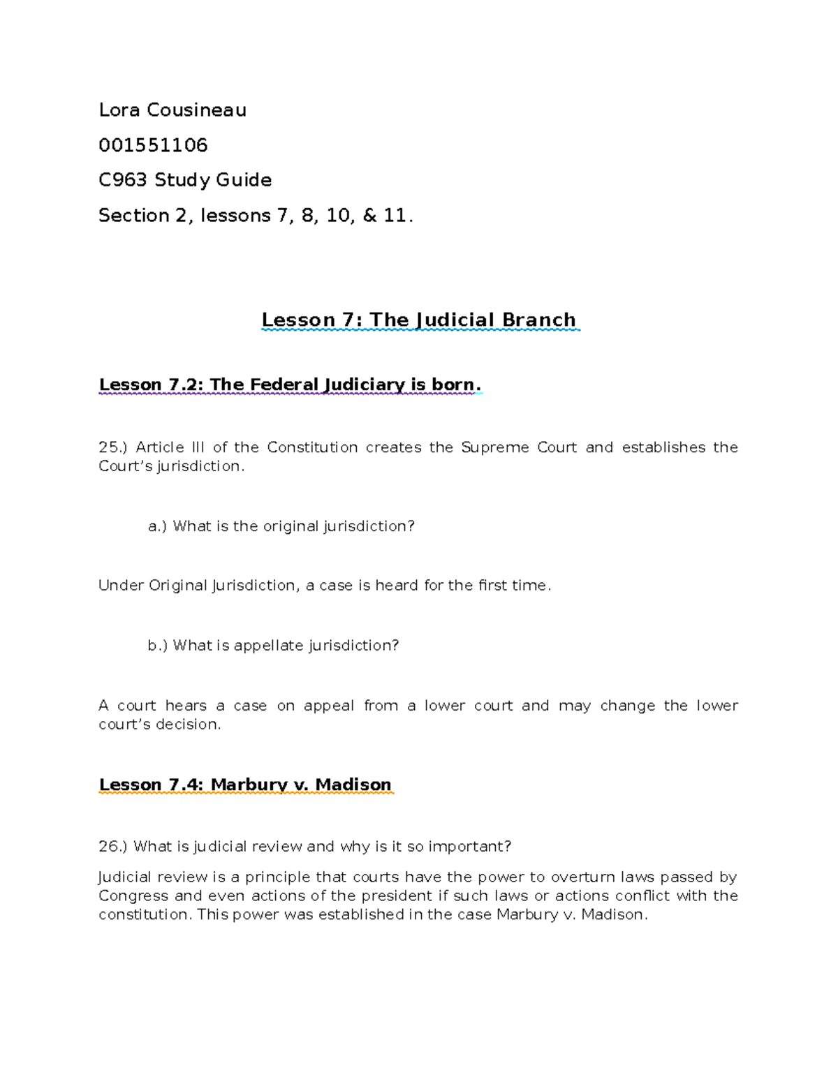 Study guide c963 sectoin 2 lessons 7,8,10, and 11 - Lora Cousineau ...
