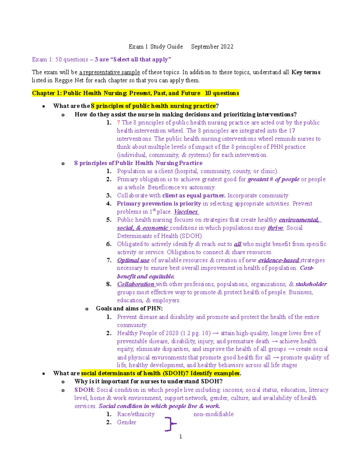 Exam 1 Study Guide FA22 - Exam 1 Study Guide September 2022 Exam 1: 50 questions – 3 are “Select ...
