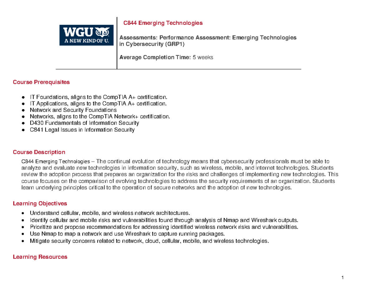 WGU Syllabus C844 v4 - C8 44 Emerging Technologies Assessments ...