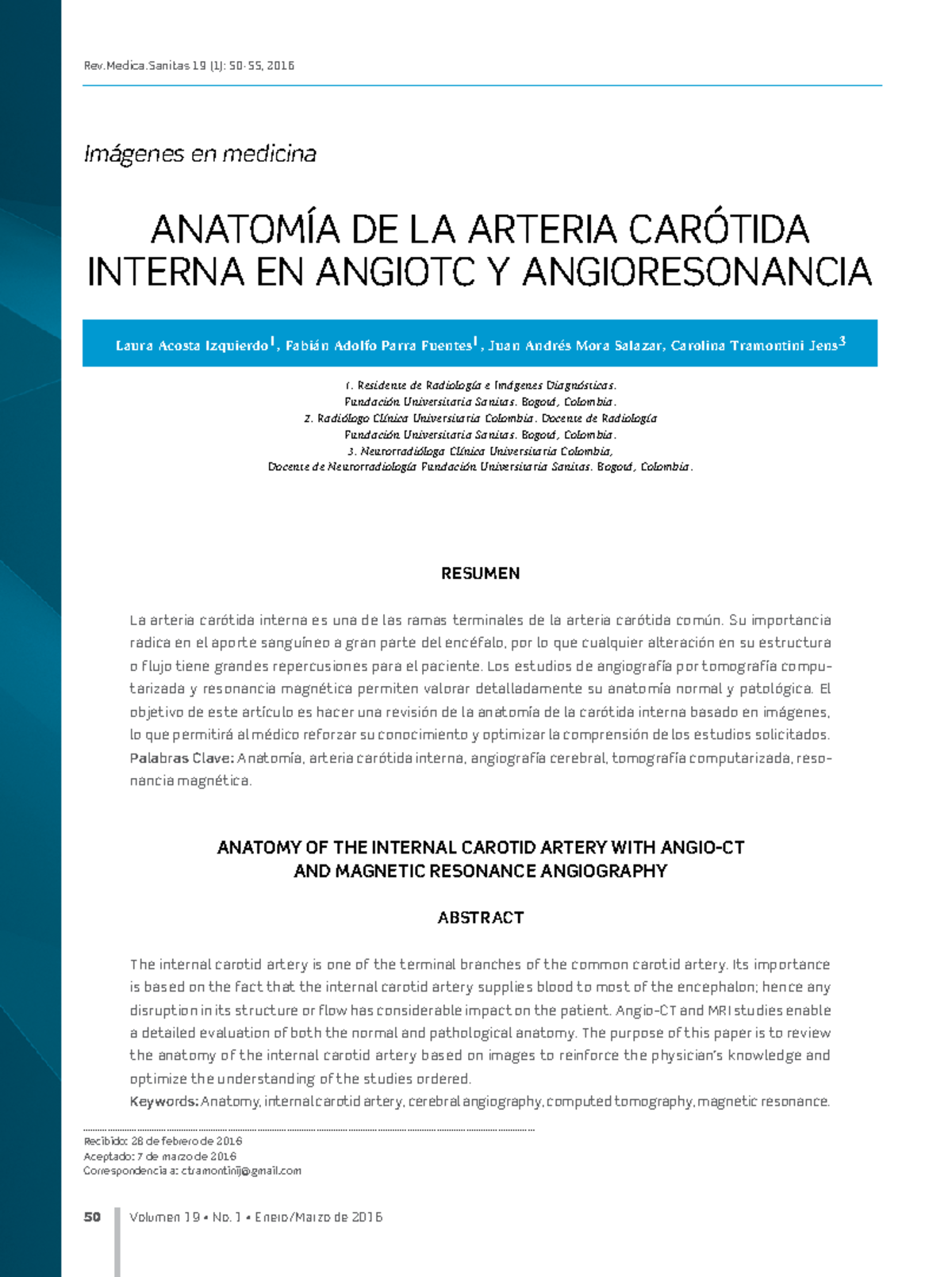 2016 Anatomia DE LA Arteria Carotida Interna EN Angiotc Y ...