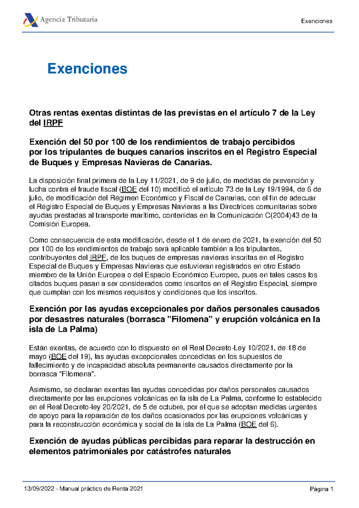 Exenciones novedades IRPF 2021 - Exenciones Otras rentas exentas ...