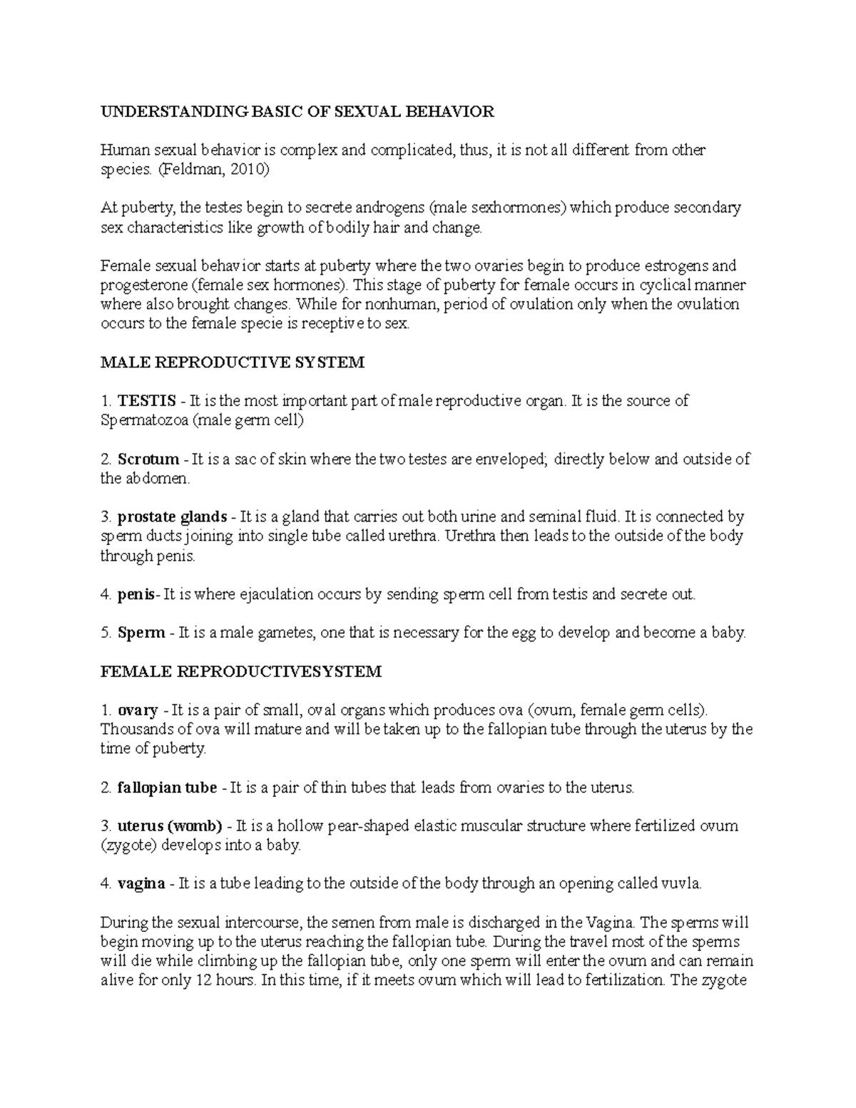 Notes for Understanding the self - UNDERSTANDING BASIC OF SEXUAL ...