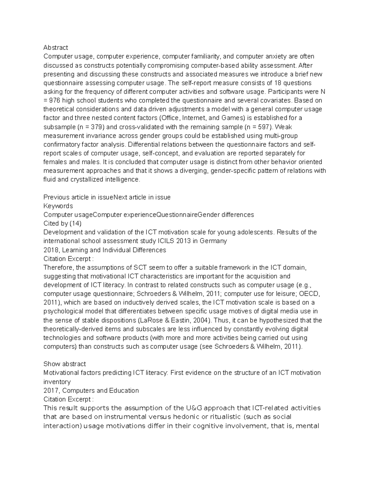 Abstract - ACC - Abstract Computer usage, computer experience, computer ...