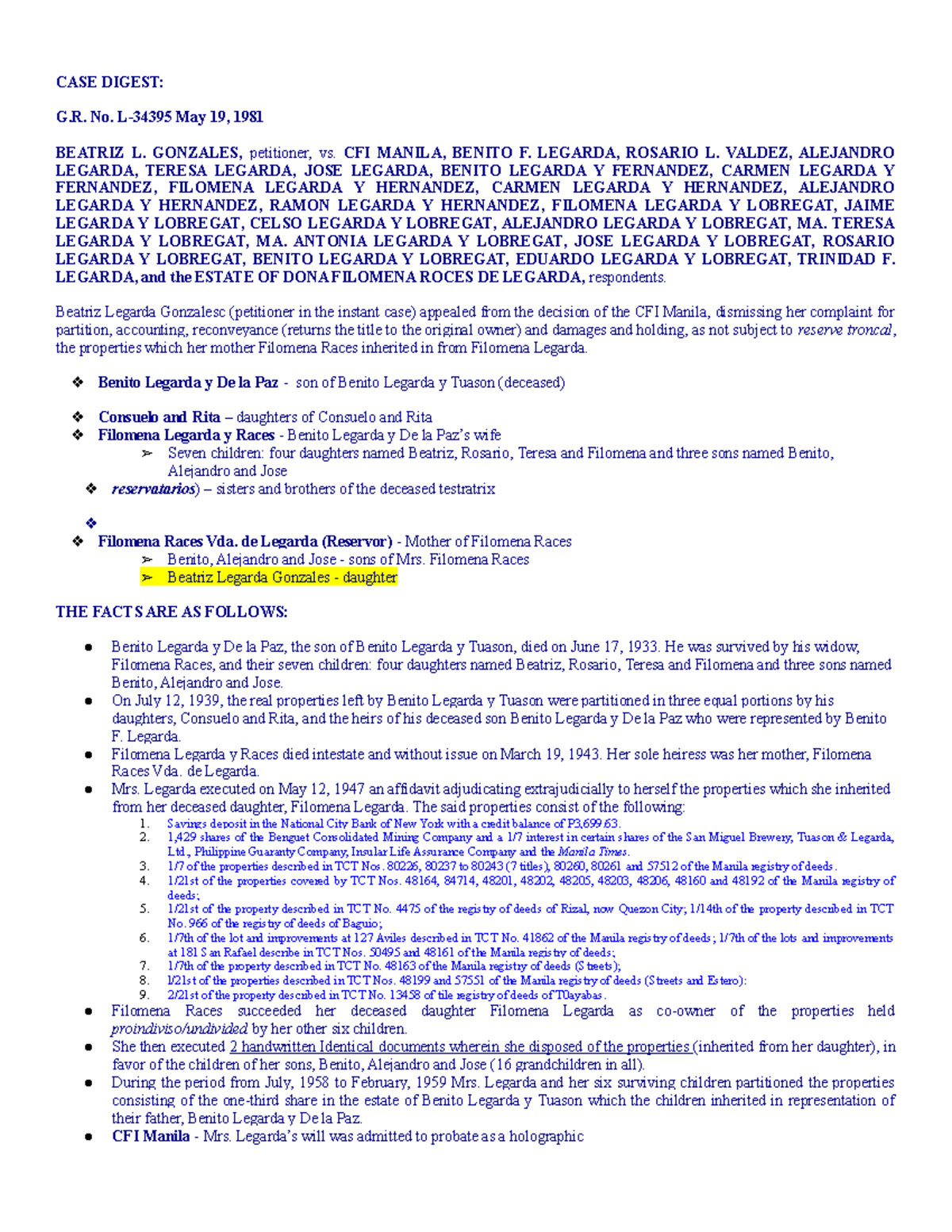 CASE Digest Gonzales v. CFI (1981) - CASE DIGEST: G. No. L-34395 May 19 ...
