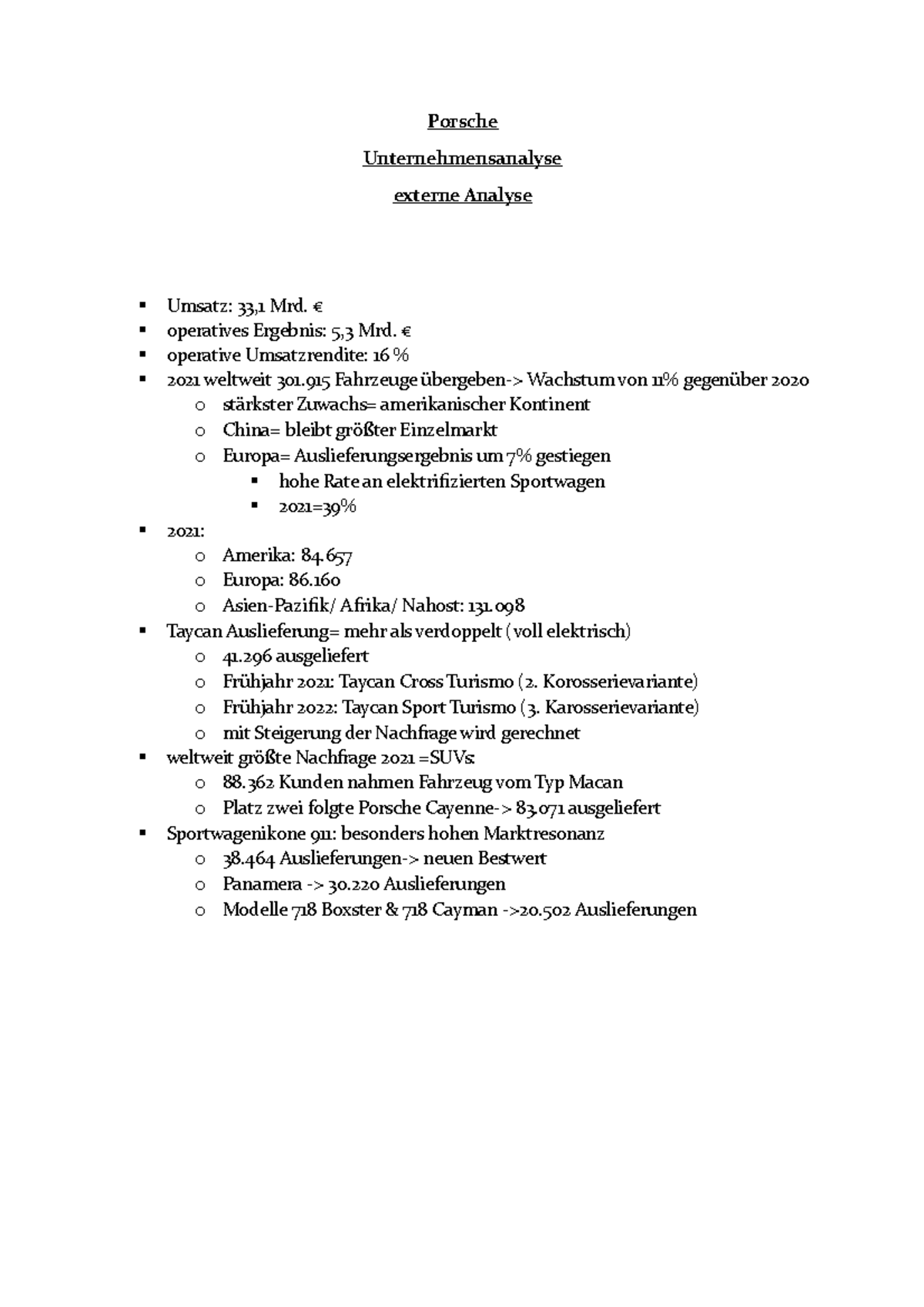 Unternehmensanalyse Porsche external analysis - Porsche ...
